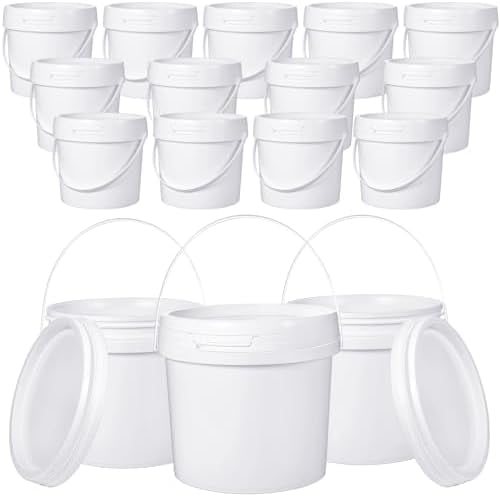 16 Pcs 1 Gallon White Plastic Bucket with Handle and Lid Reliable Heavy ...