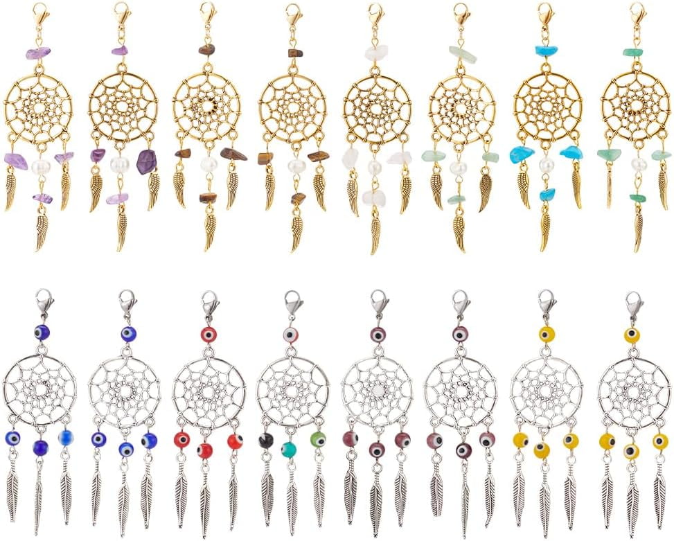 16 Pcs 2 Styles Dreamcatcher Charms Evil Eye Lampwork Beads Dream ...