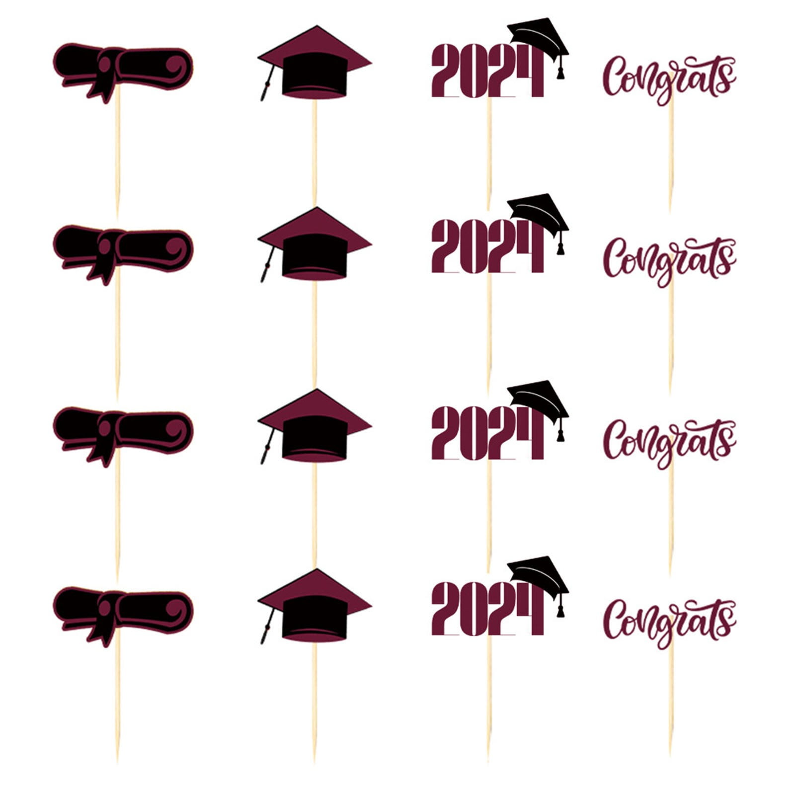 16 Pcs 2024 Glittery Graduation Cupcake Toppers Gold and Black Class of ...