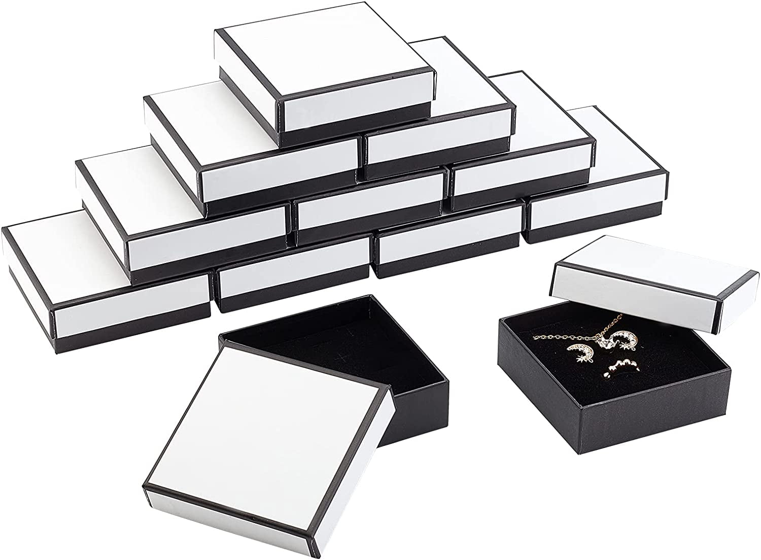 16 Pcs 3.58" Cardboard Jewelry Boxes White Paper Boxes Set Storage ...