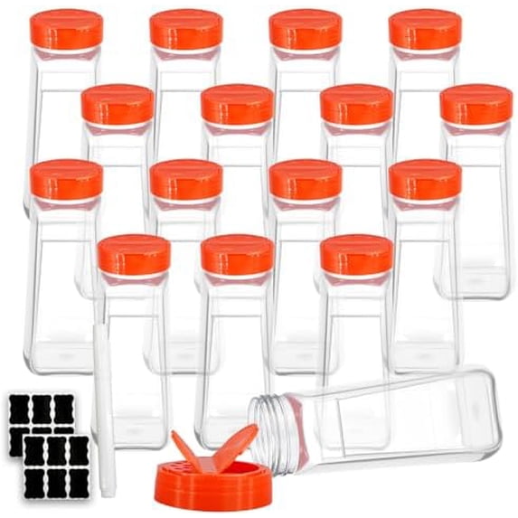 16 Pcs 32 oz Plastic Spice Jars with Orange Shaker Cap Large Bottle ...