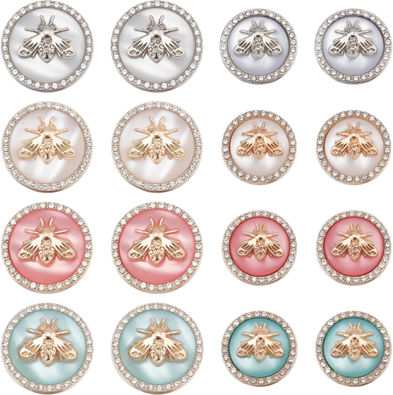 16Pcs 3D Bee Round Metal Button 18mm 25mm (4 Colors) 1-Hole Zinc Alloy ...