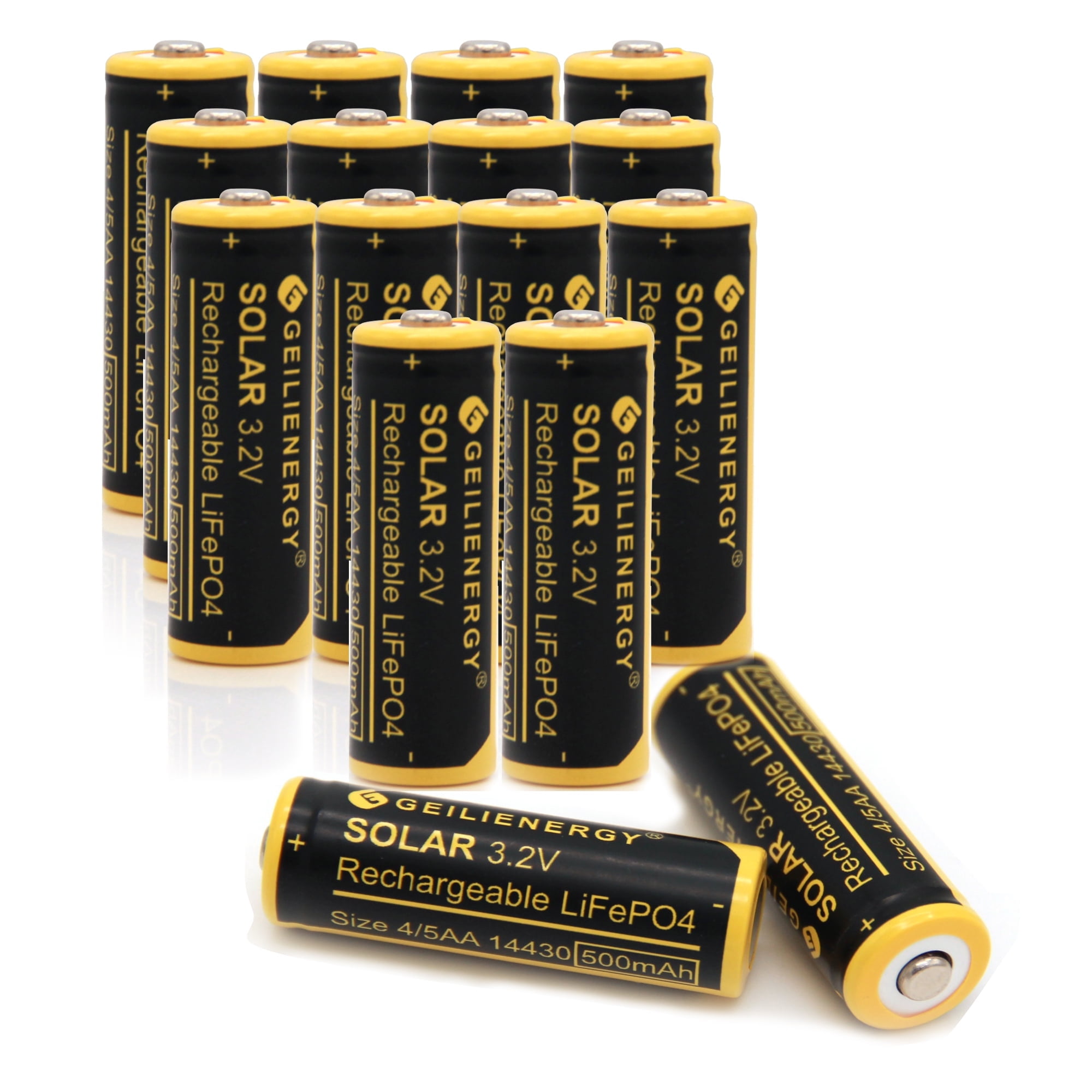 (16 Pcs) 3.2v 4/5 AA 14430 500mAh LiFePO4 Lithium Rechargeable Solar ...