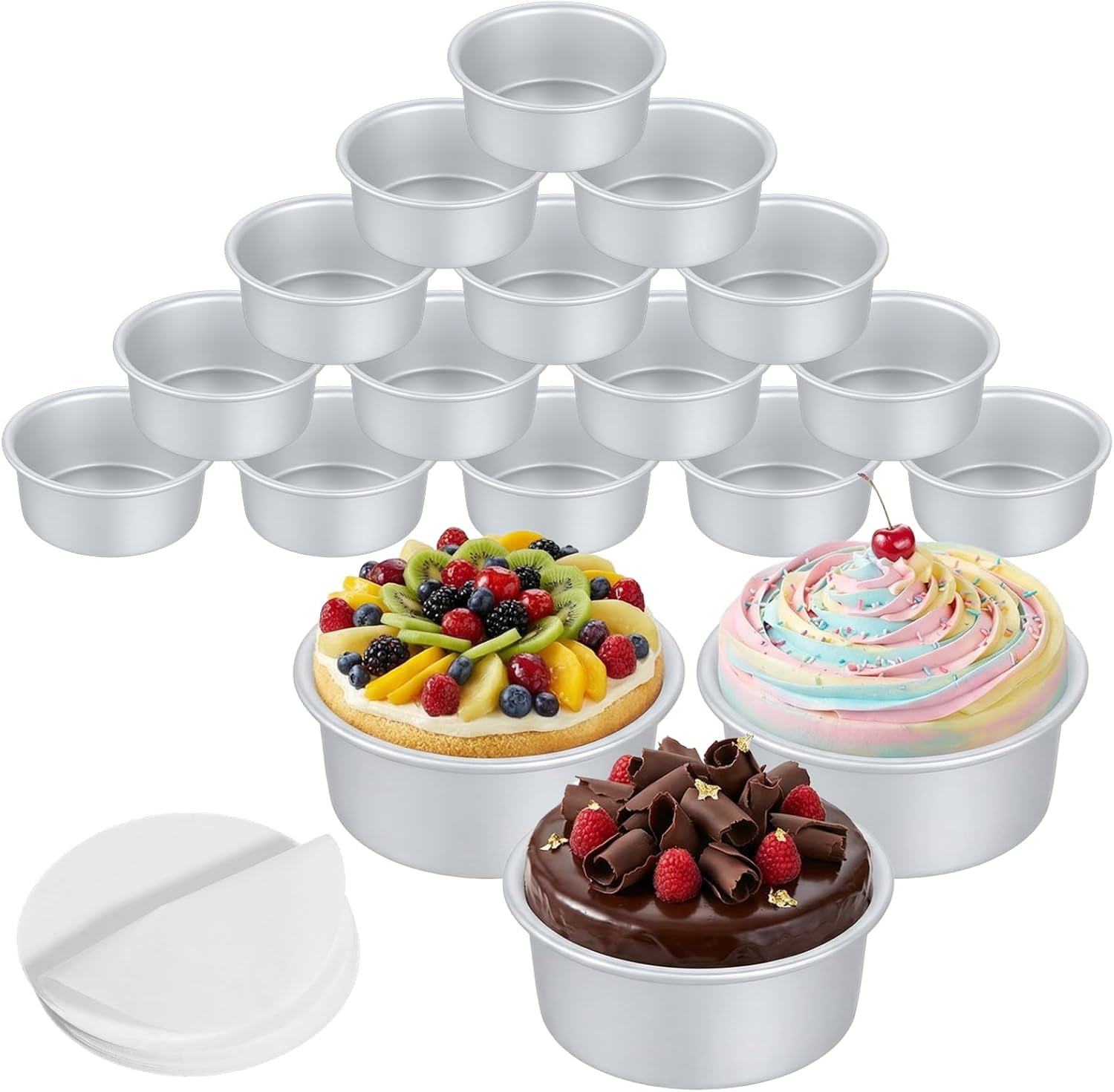 16 Pcs 4 Inch Cake Pan Set Nonstick Aluminum Round Cake Pans Baking ...