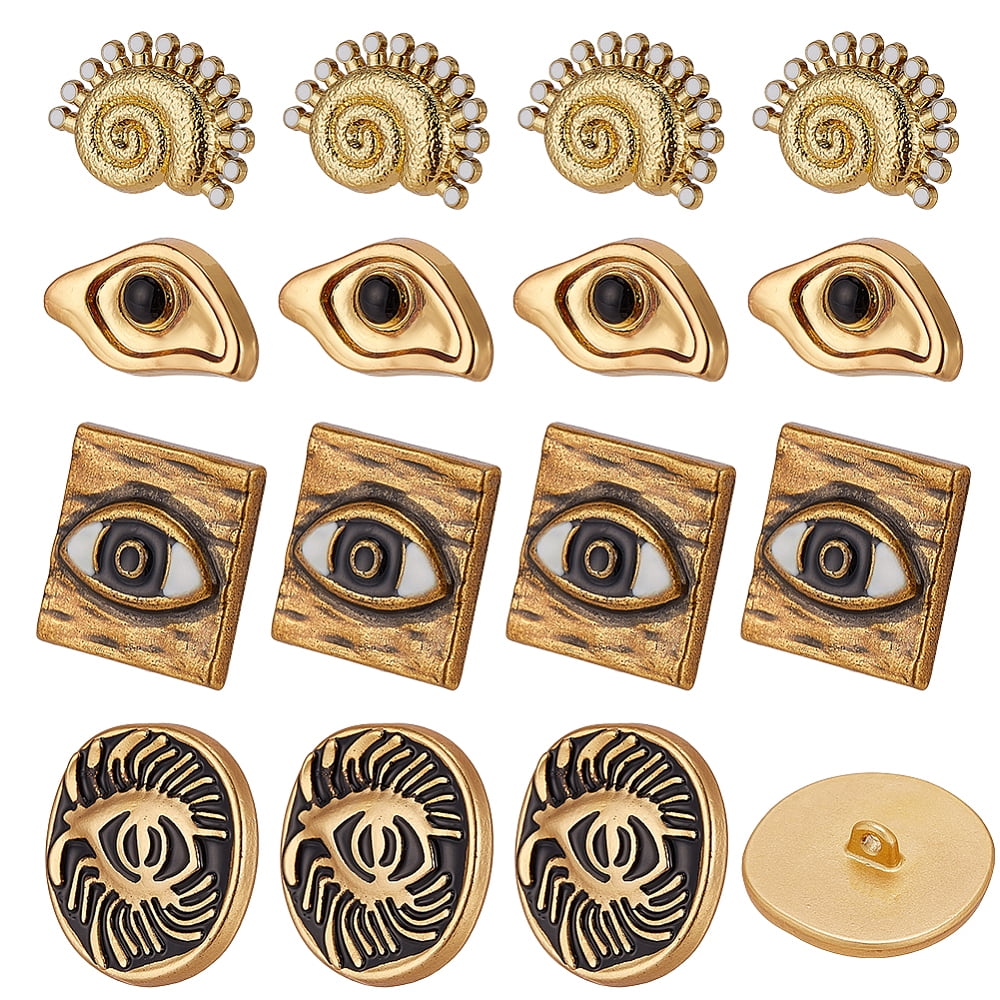 16 Pcs 4 Styles Eye Gold-Toned Metal Buttons Engraved Eye Shape Sea ...