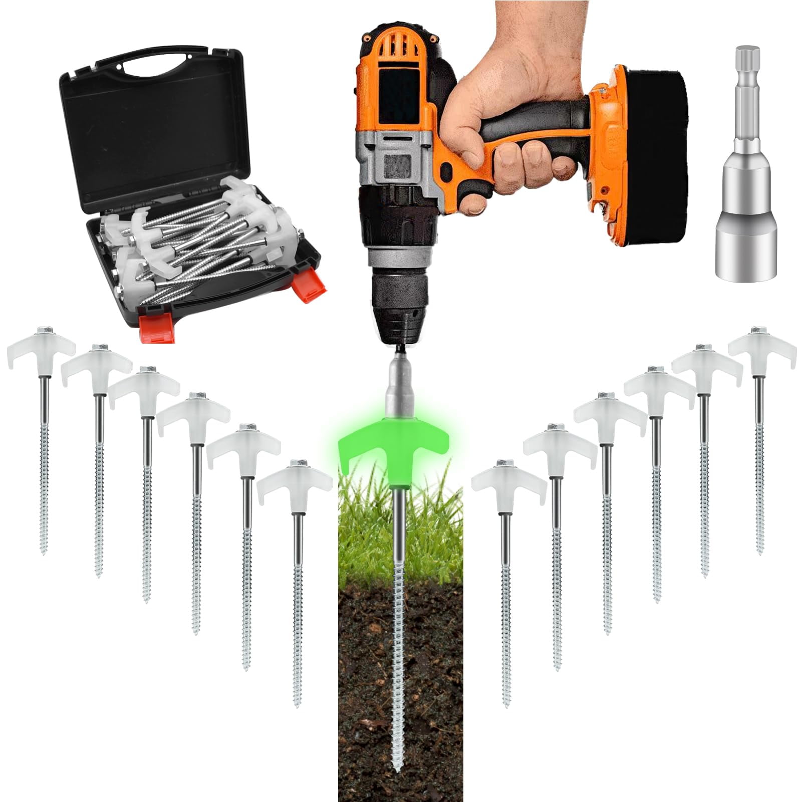 16 Pcs 8" Heavy Duty Metal Threaded Tent Stakes Tent Pegs Ground Stakes ...