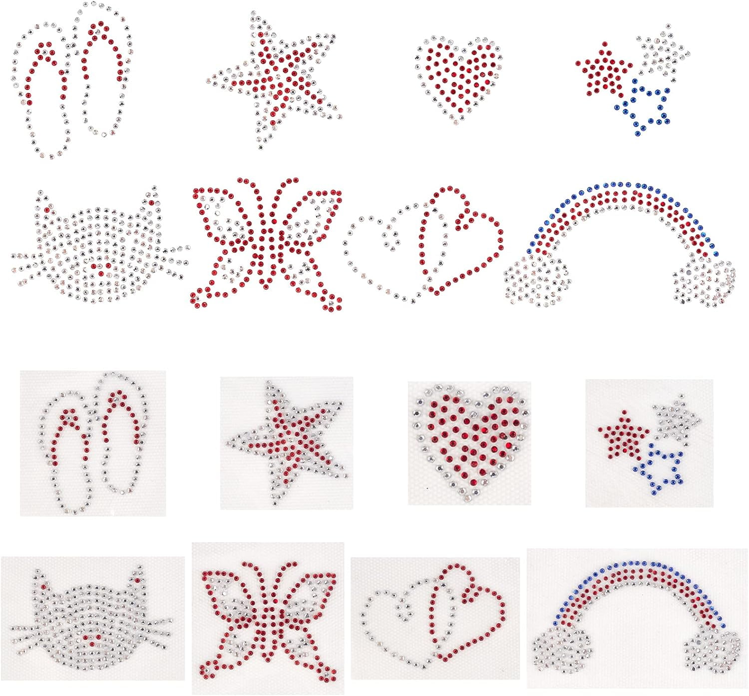 16 Pcs 8 Patterns Rhinestone Hot Drilling Pattern DIY Transfers Patches ...