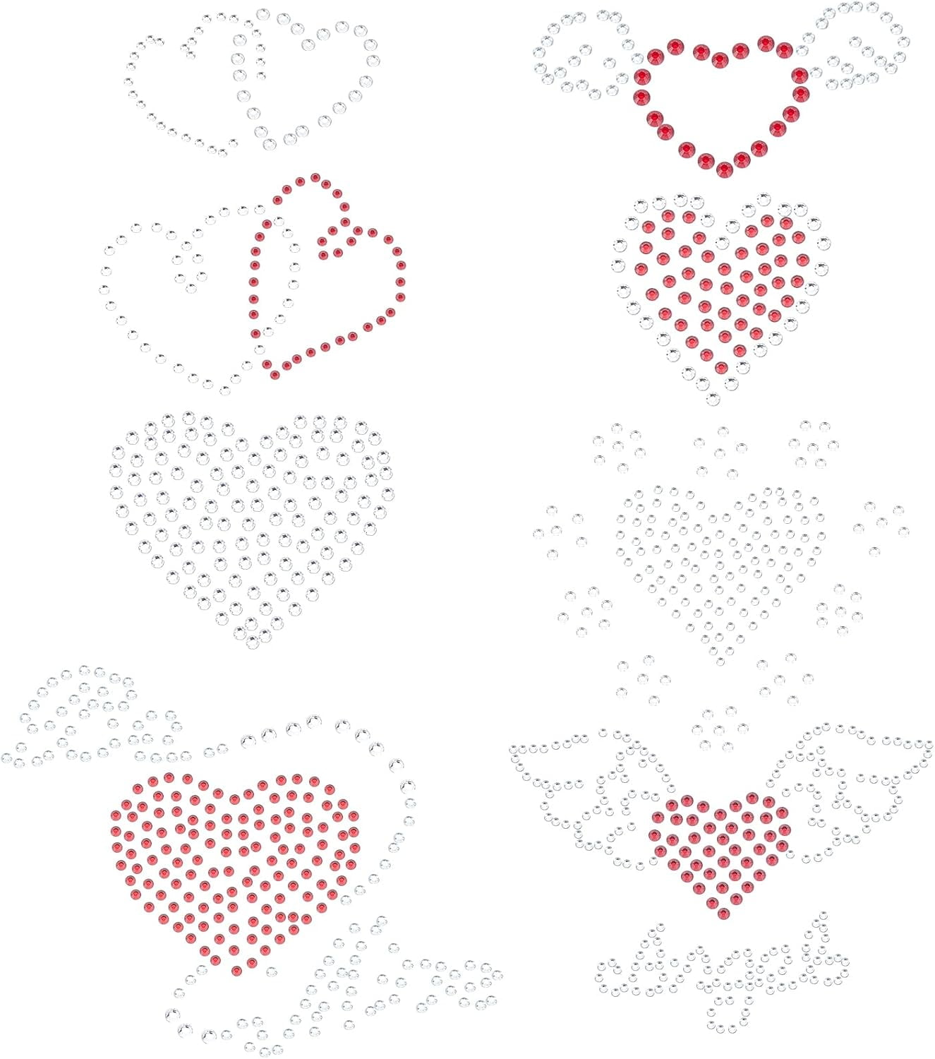 16 Pcs 8 Styles Heart Rhinestone Iron On Transfers Red & Clear Heart ...