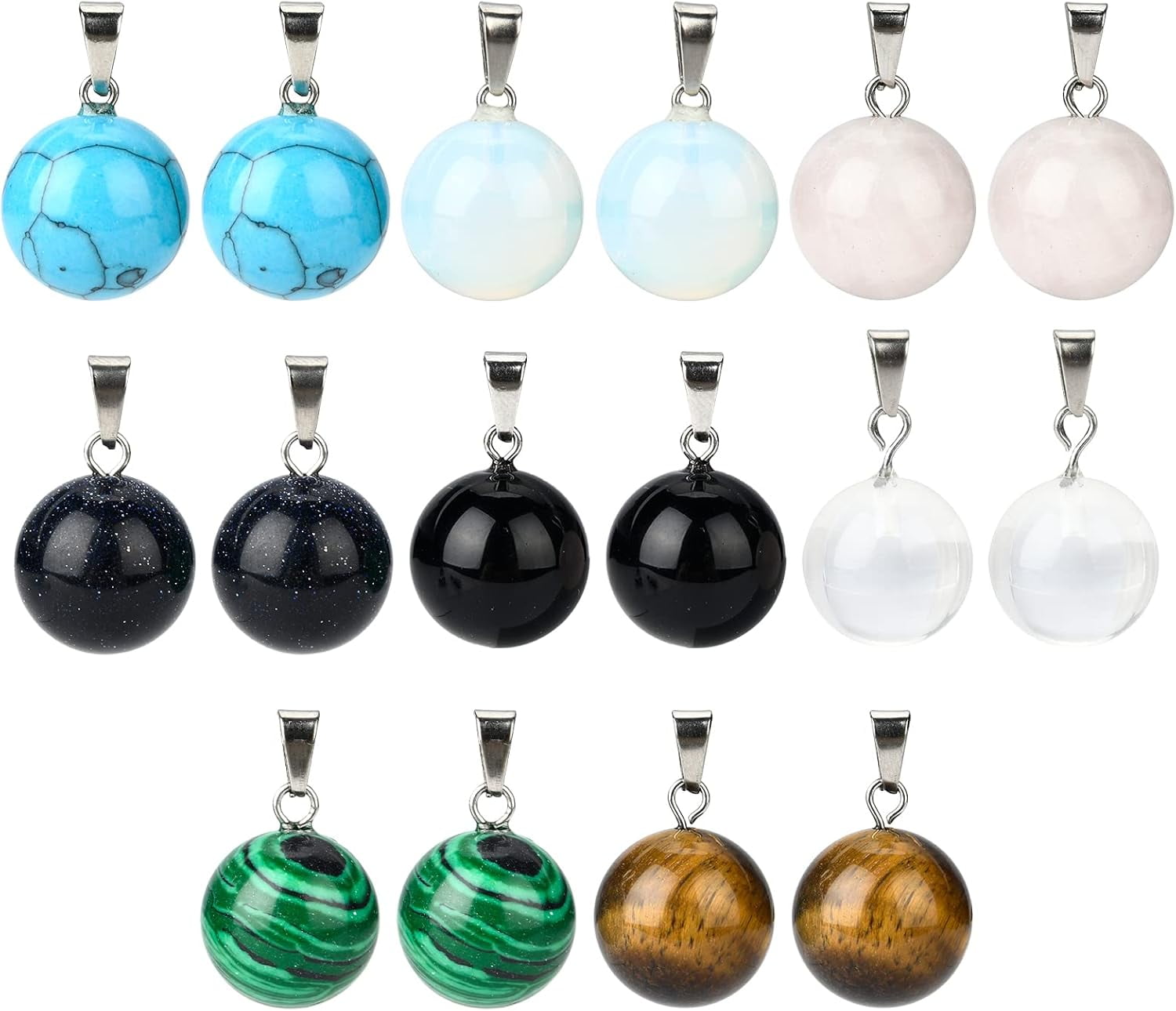 16 Pcs 8 Styles Round Gemstone Pendants Natural and Stone Charms Round ...