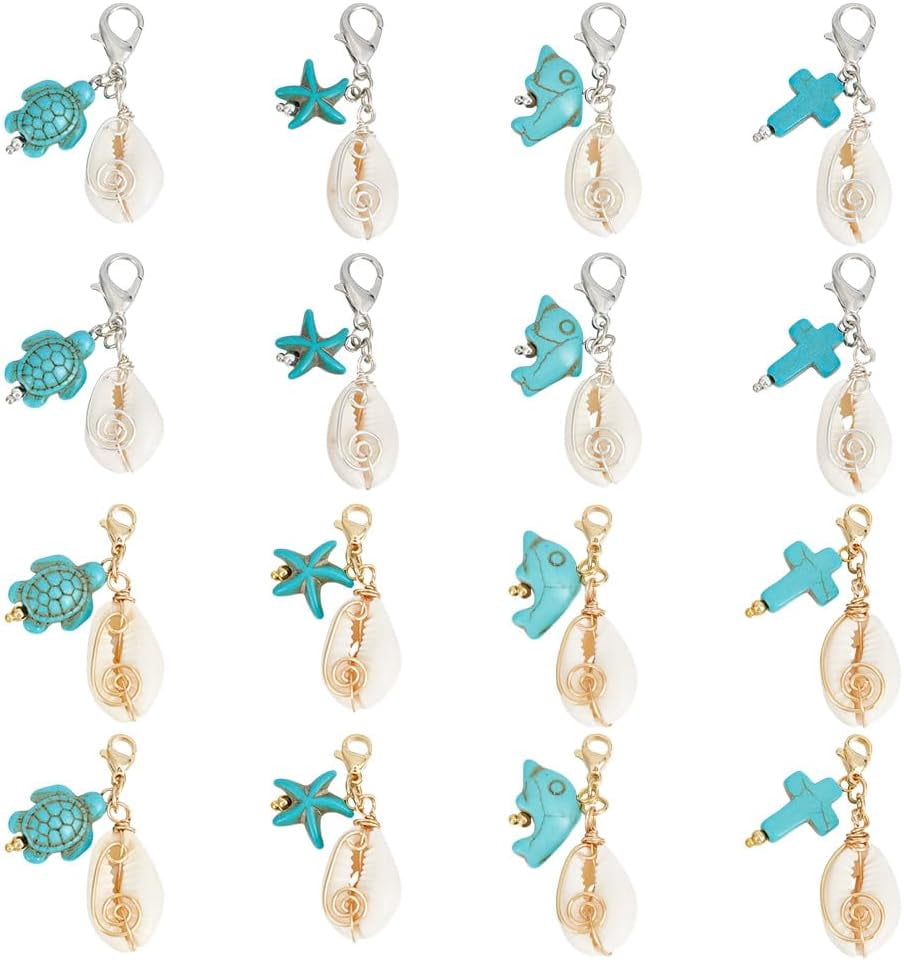16 Pcs 8 Styles Seashell Charms Ocean Theme Dangle Charms with Lobster ...