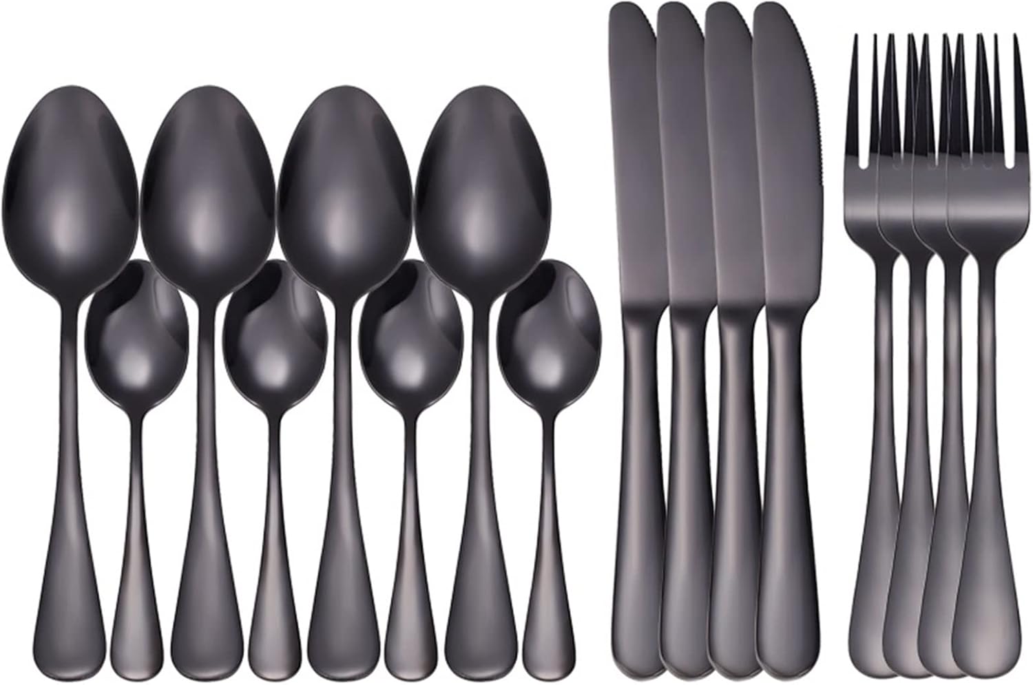 16 Pcs Black Tableware Stainless Steel Cutlery Set Forks Knives Spoons ...