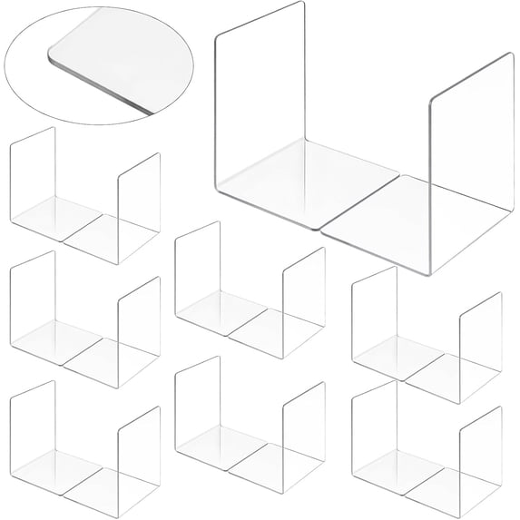 16 Pcs Book Ends, Clear Acrylic Bookends for Shelves, Heavy Duty L ...