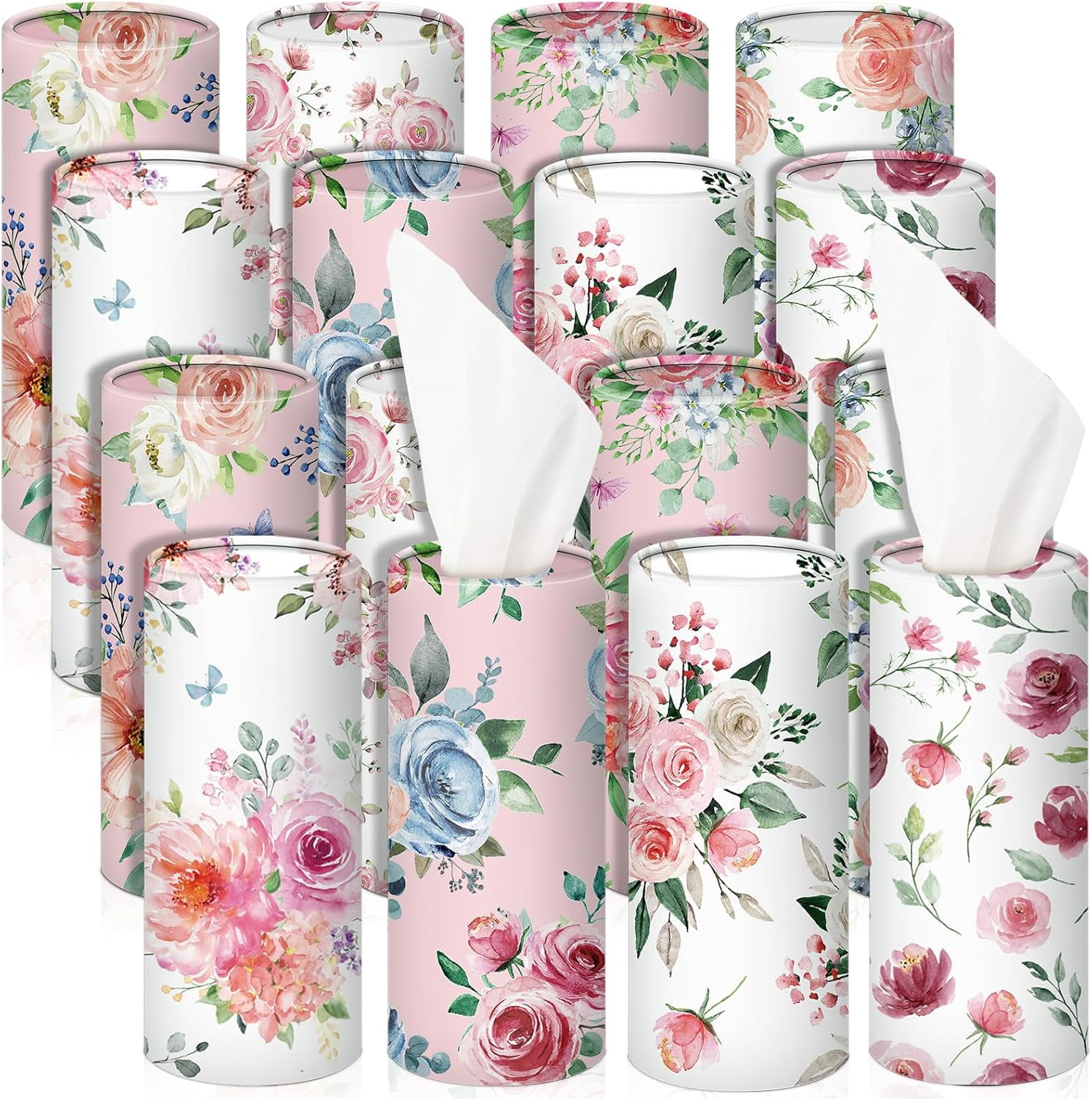 16 Pcs Car Tissue Holder Cylinder Bulk Round Floral Cup Holder Facial ...