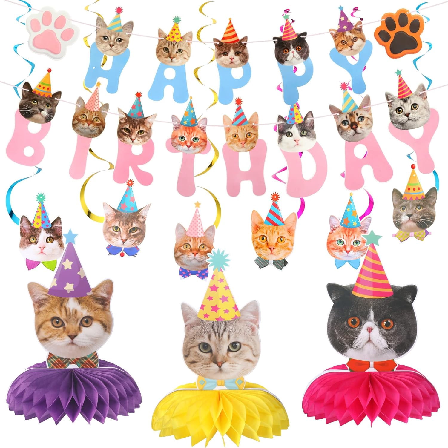 16 Pcs Cat Theme Birthday Party Decorations Party Supplies Kit ...