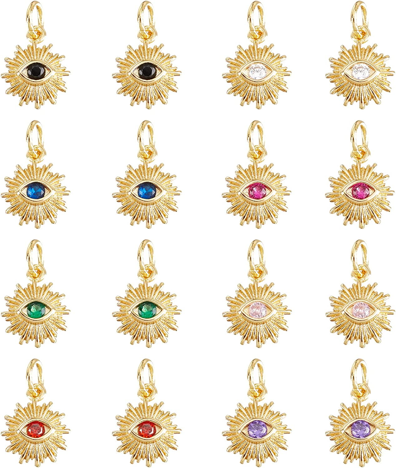 16 Pcs Charms 8 Colors Sun Micro Pave Cubic Zirconia Charms Real 18K ...