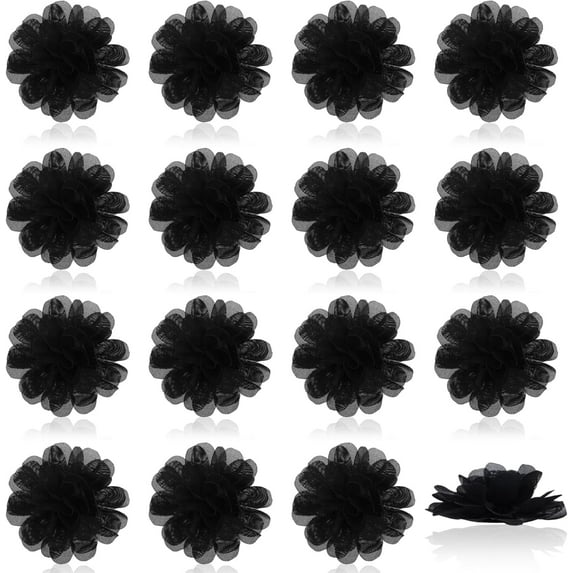 16 Pcs Chiffon Flower Black Fabric Flowers Flat for Clothing Craft ...