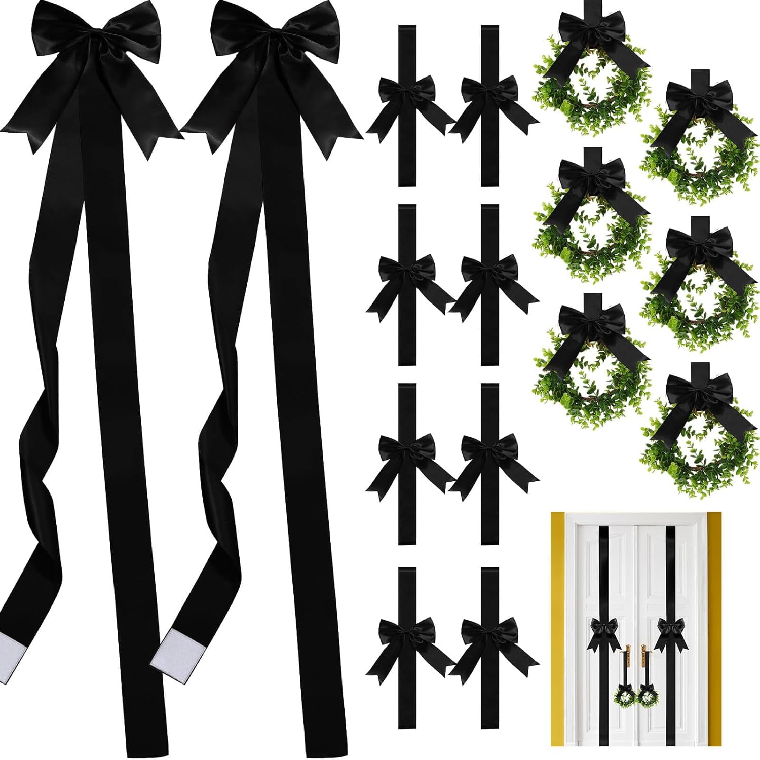 16 Pcs Christmas Door Cabinet Bows with Wreaths Set 10 Lar Black ...
