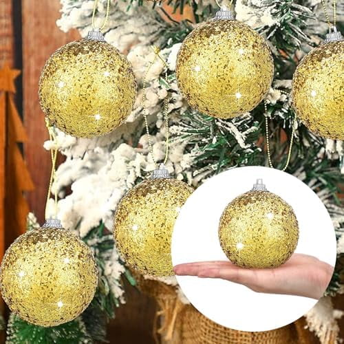 16 Pcs Christmas Tree Ornaments Gold Glitter Ball 2.36 Inch ...