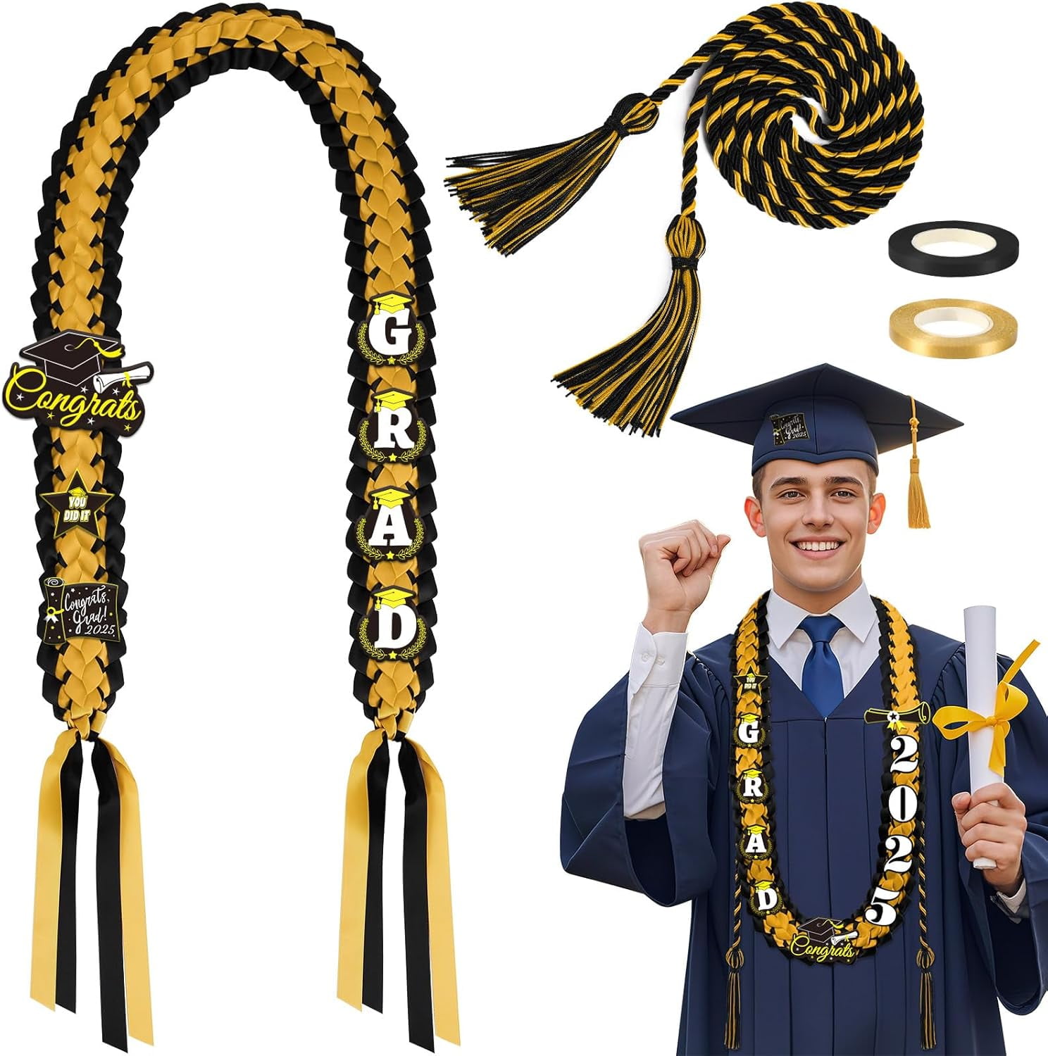 16 Pcs Class of 2025 Graduation Ribbon Lei Graduation Honor Cord Grad ...