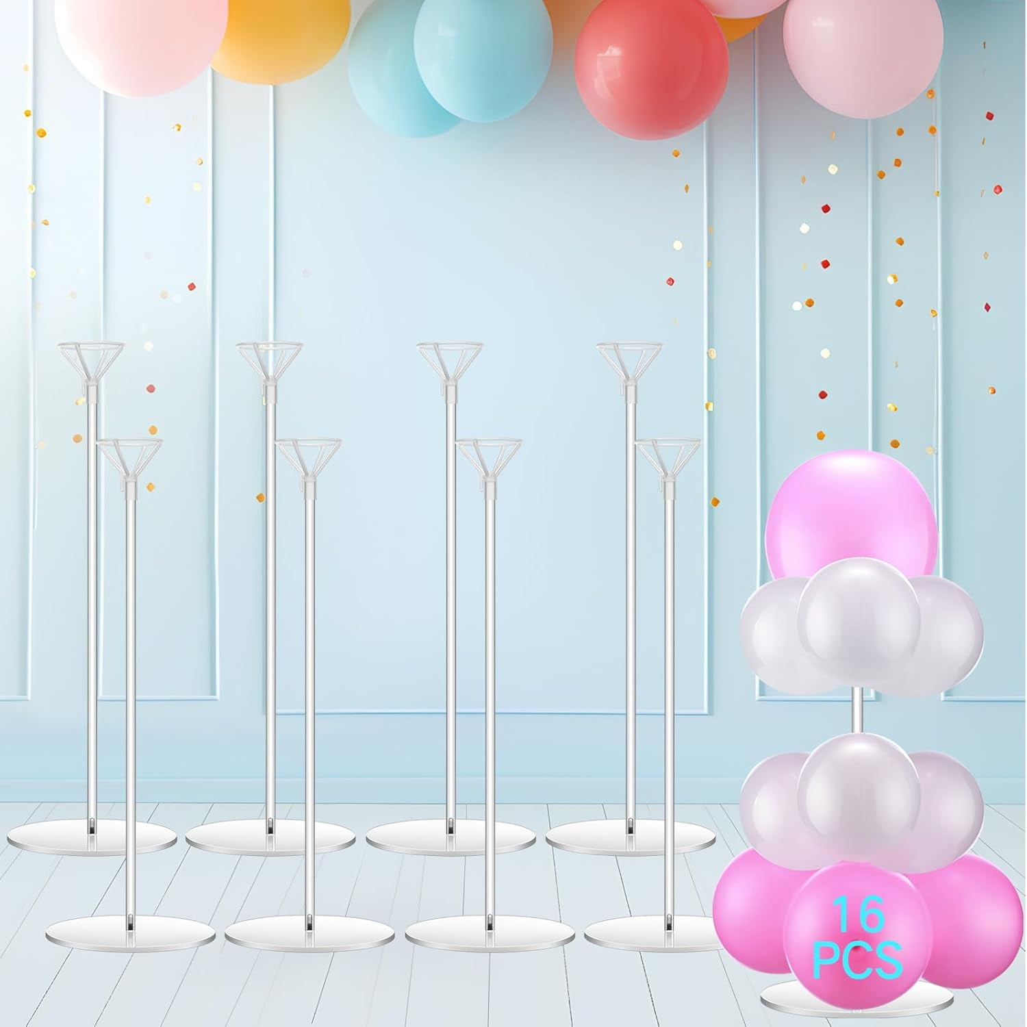 16 Pcs Clear Acrylic Tabletop Balloon Stand Kit, 15.75 Inch Transparent ...