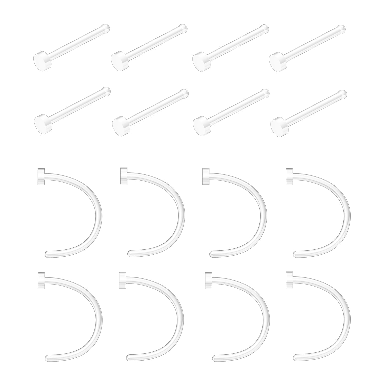 16 Pcs Clear Piercing Retainers for Surgery, 20G Bioflex Nose Rings ...