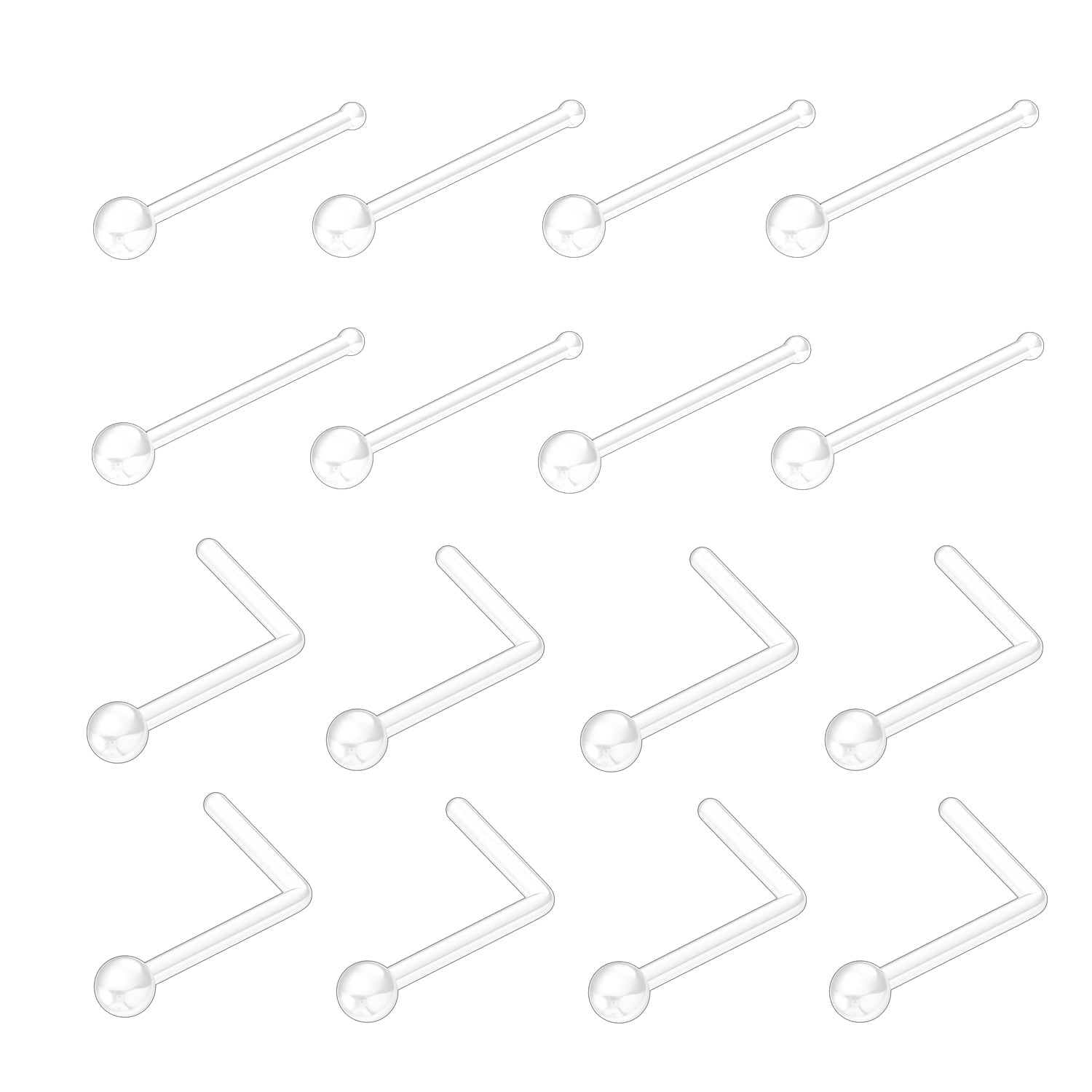 16 Pcs Clear Piercing Retainers for Surgery, 20G Bioflex Nose Rings ...