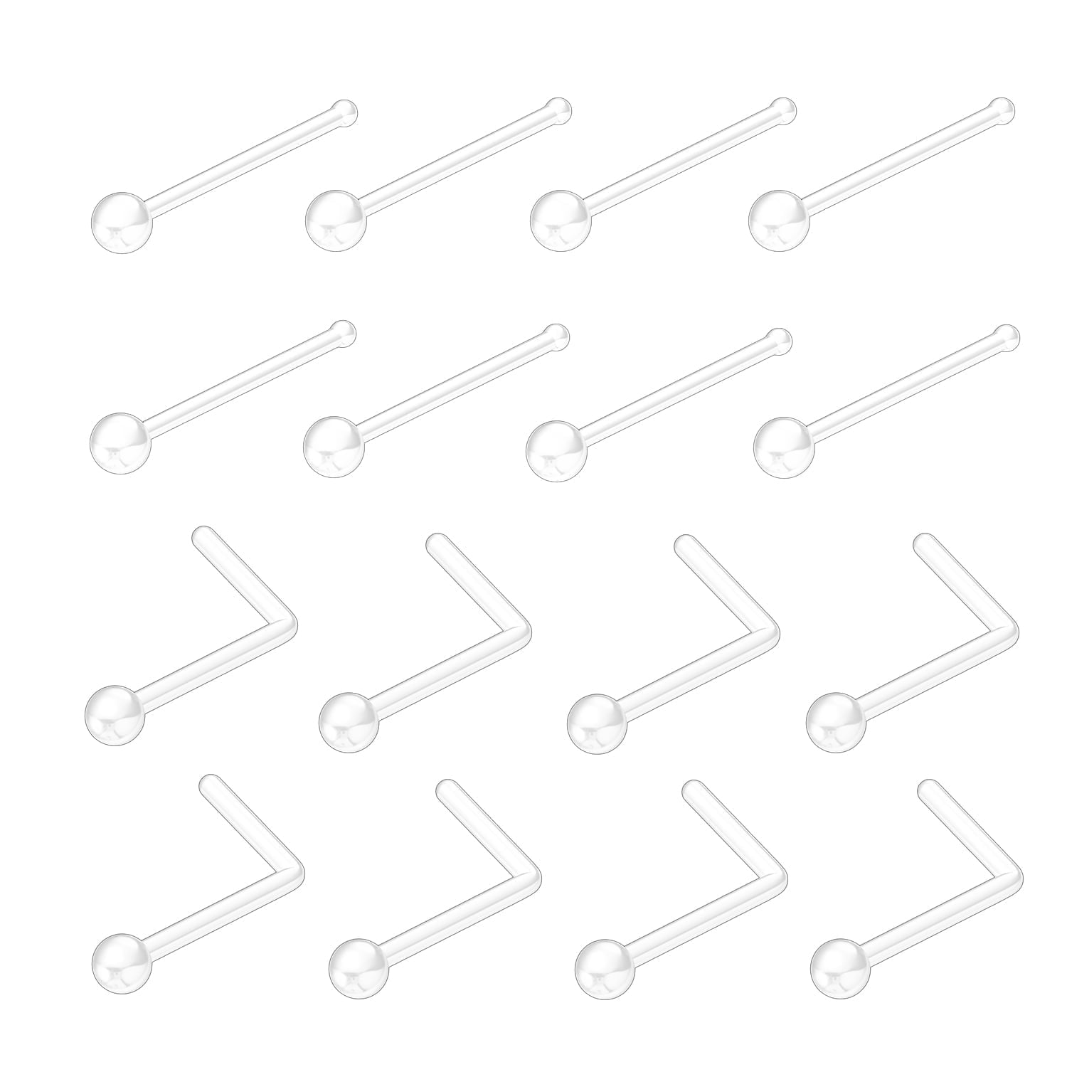 16 Pcs Clear Piercing Retainers for Surgery, 20G Bioflex Nose Rings ...
