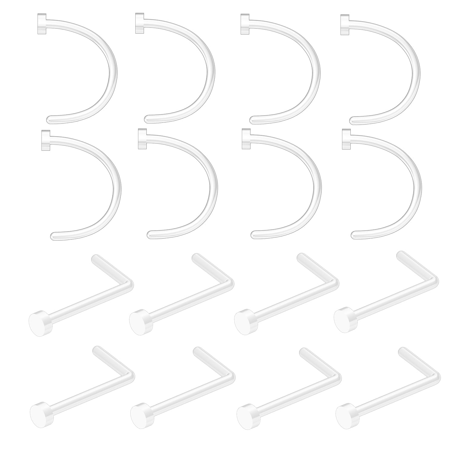 16 Pcs Clear Piercing Retainers for Surgery, 20G Bioflex Nose Rings ...