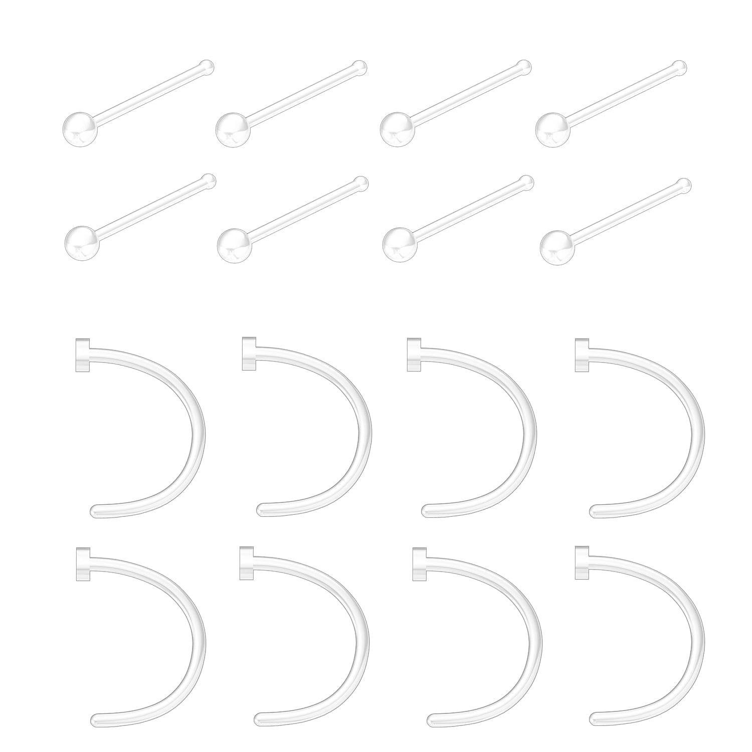 16 Pcs Clear Piercing Retainers for Surgery, 20G Bioflex Nose Rings ...