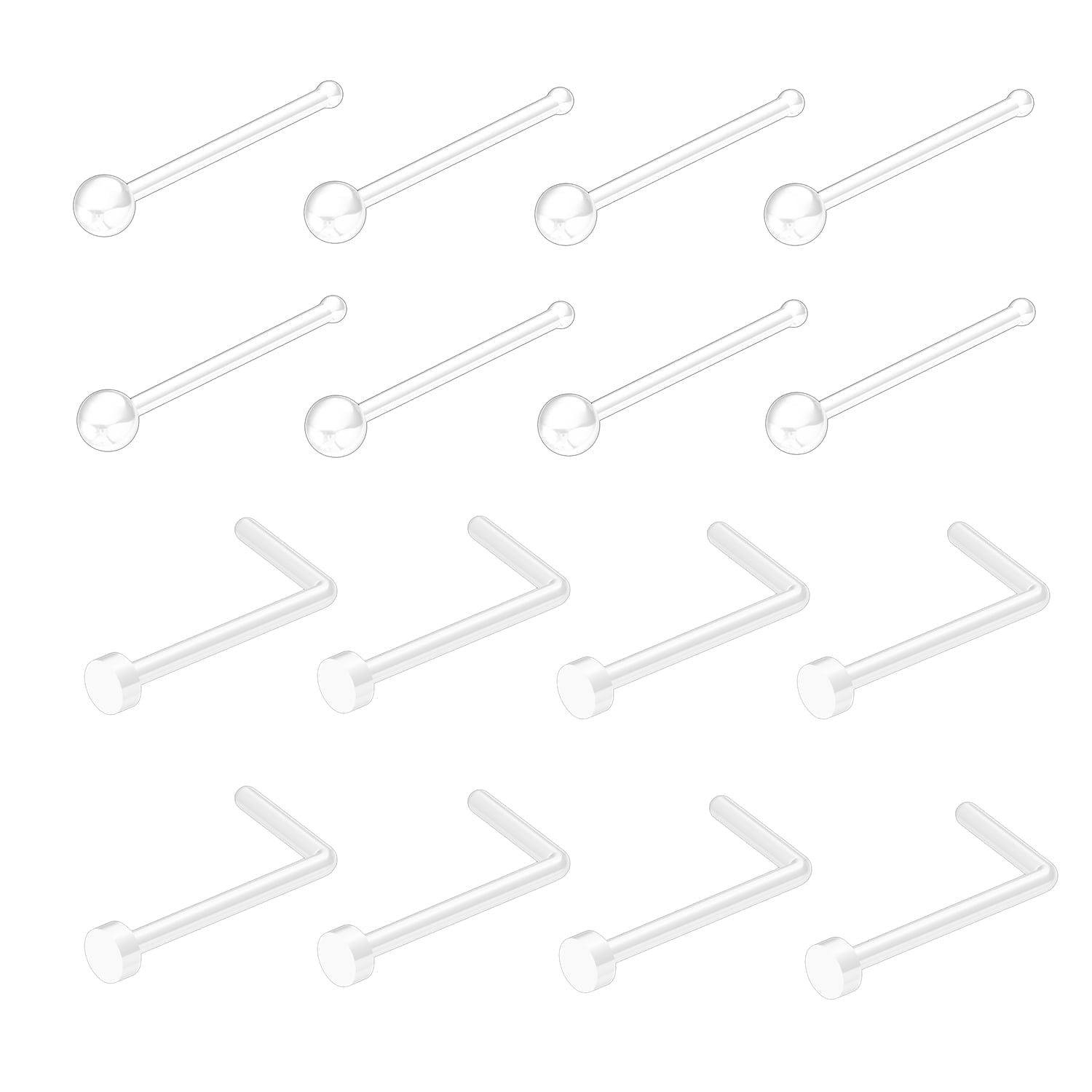 16 Pcs Clear Piercing Retainers for Surgery, 20G Bioflex Nose Rings ...