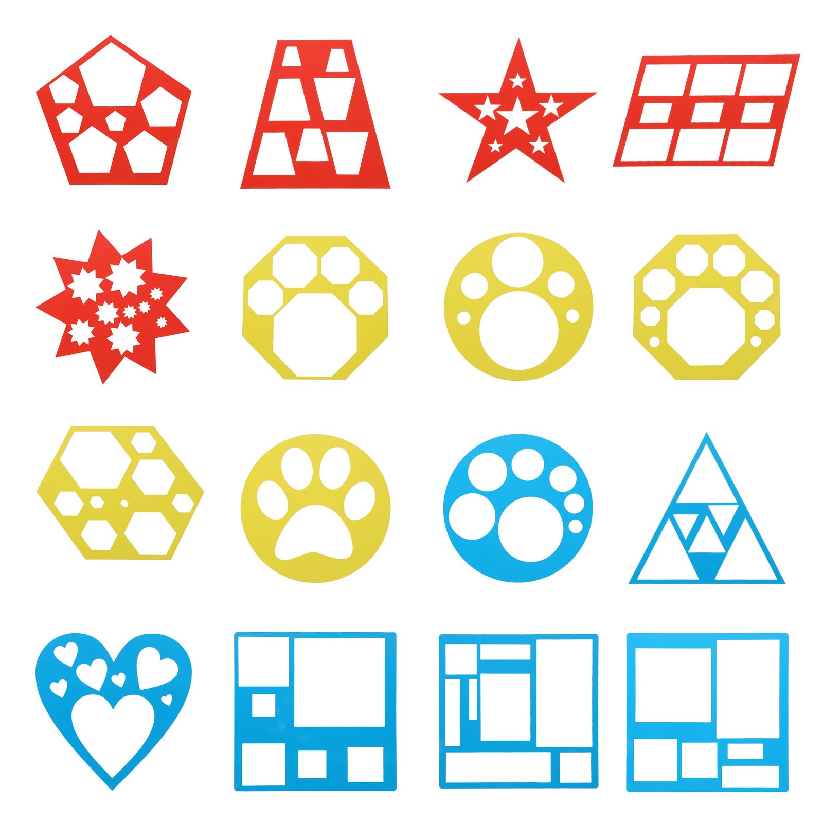 16 Pcs Colorful Shape YPF5 Tracing Stencils, Geometric Stencils ...
