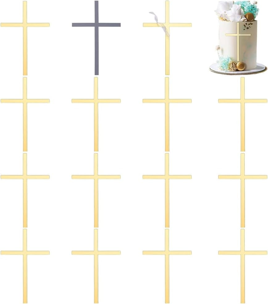 16 Pcs Crossing Cupcake Toppers 5.98x3.81x0.03inch Golden Color Mirror ...