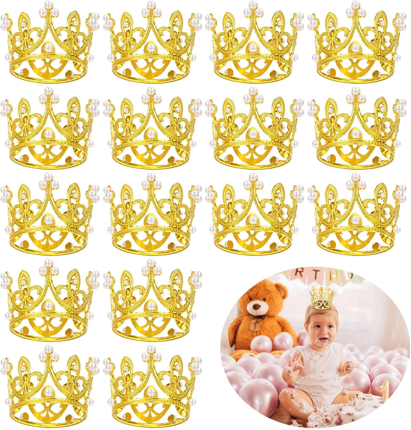 16 Pcs Crown Cake Topper, Mini Gold Crown Cake Topper Mini Crown for ...