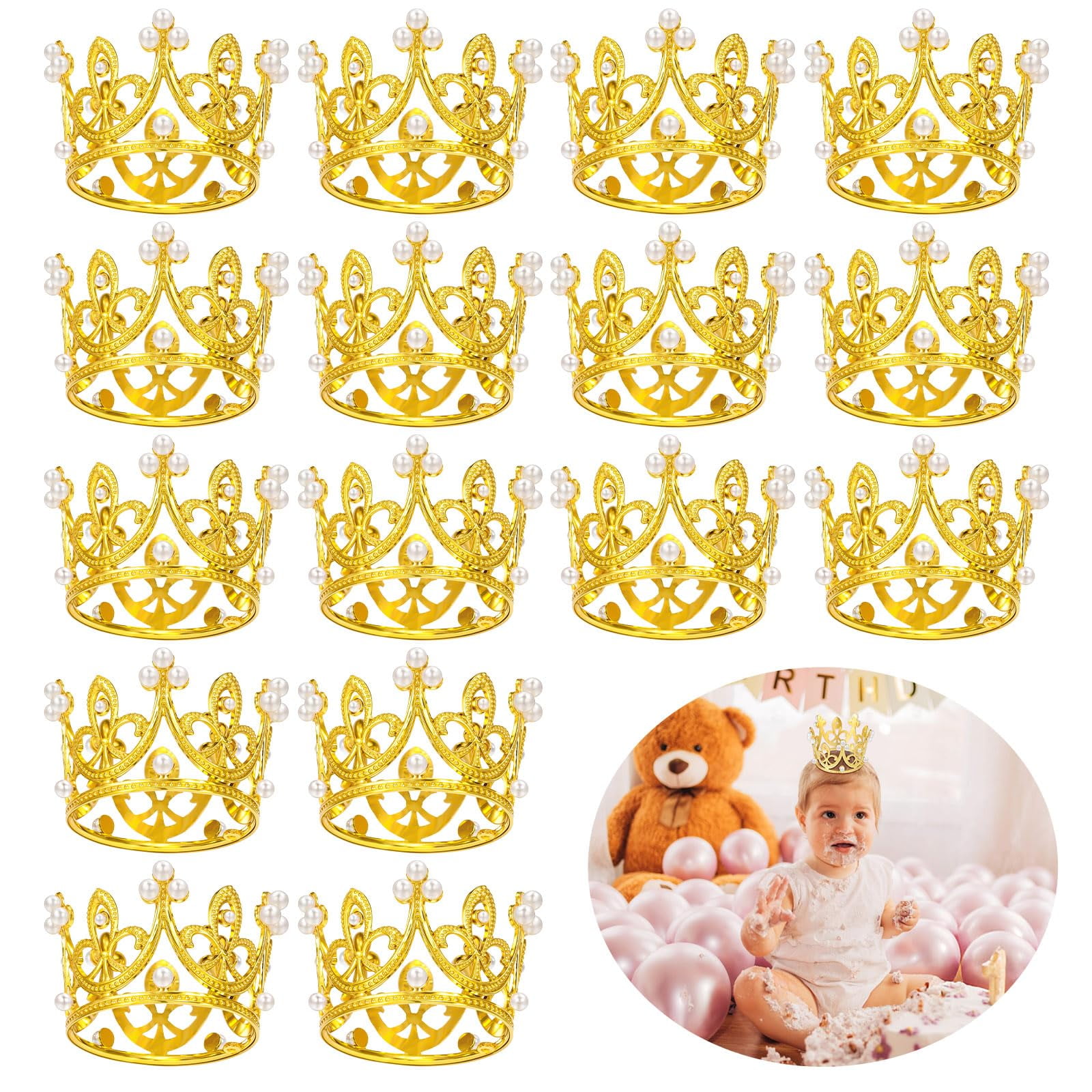 16 Pcs Crown Topper, Mini Gold MDH1Crown Topper Mini Crown for Flower ...