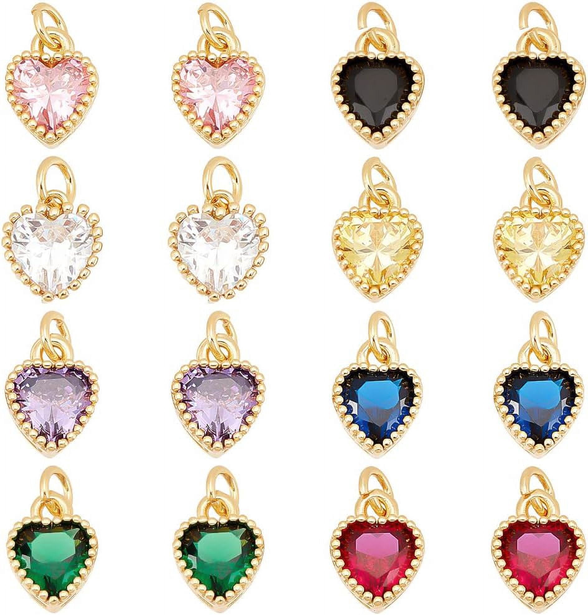 16 Pcs Cubic Zirconia Heart Pendants Charms 8 Colors Heart Shape Charms ...