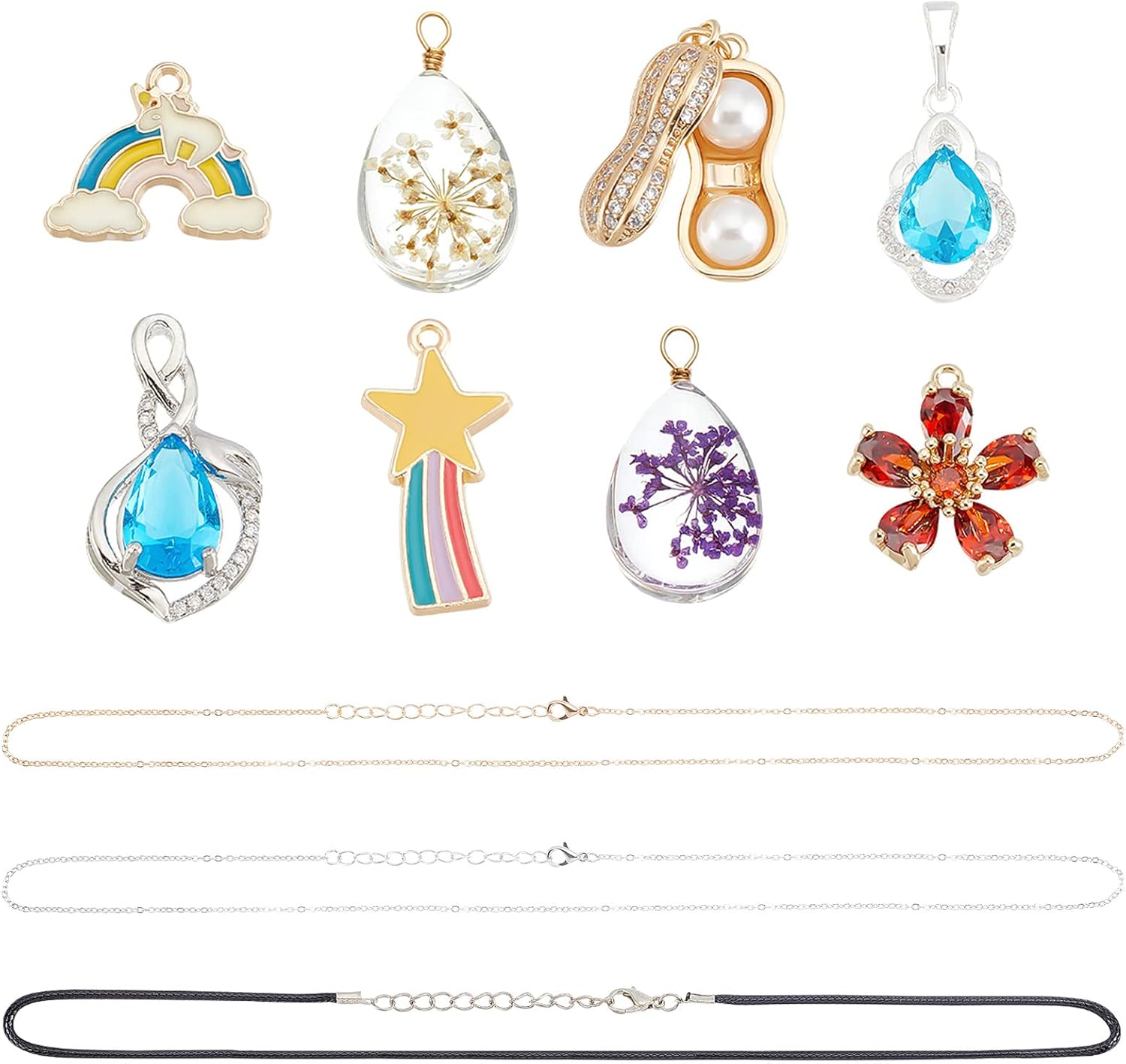 16 Pcs DIY Charm Necklace Making Kit with 8 Different Pendant and 8Pcs ...