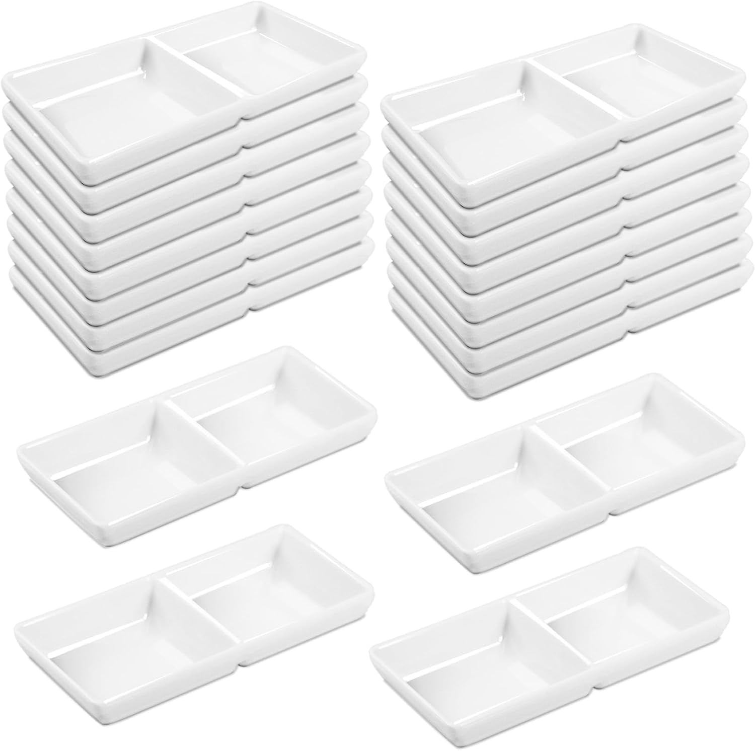 16 Pcs Dual Dipping Sauce Bowls with Two Compartments Melamine Soy ...