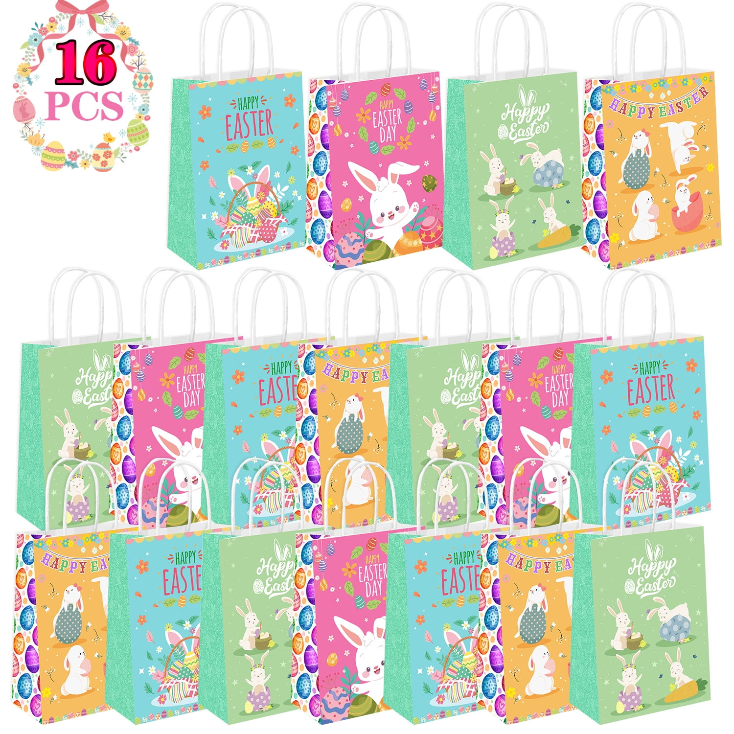16 Pcs Easter Favor Bags, Bunny Egg Gift Bag, Goodie Wrapping for ...