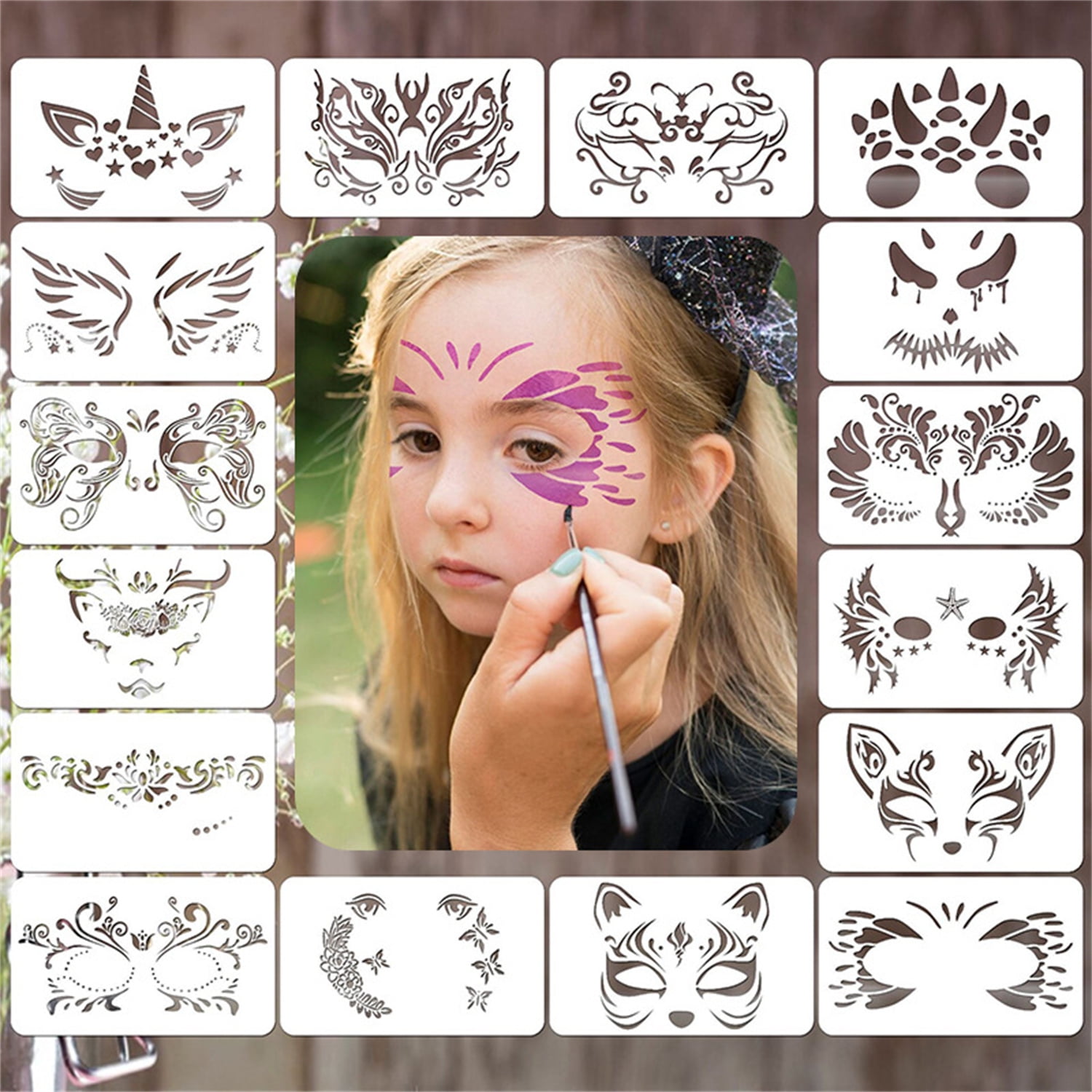 16 Pcs Face Paint Stencils,Plastic Facial Painting Stencils,Reusable ...