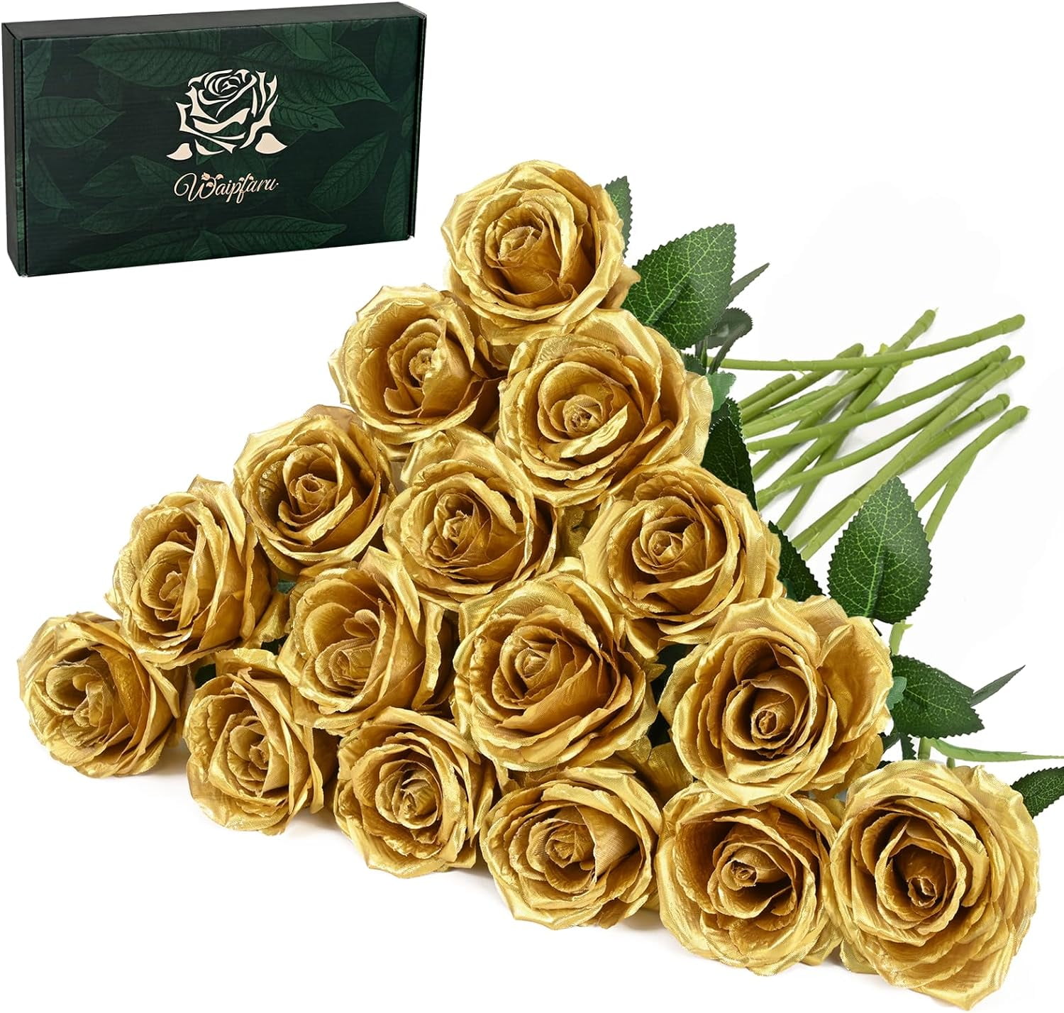 16 Pcs Fake Gold Roses Artificial Flowers with Long Stems, Rose Bouquet ...