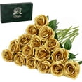 16 Pcs Fake Gold Roses Artificial Flowers with Long Stems, Rose Bouquet ...