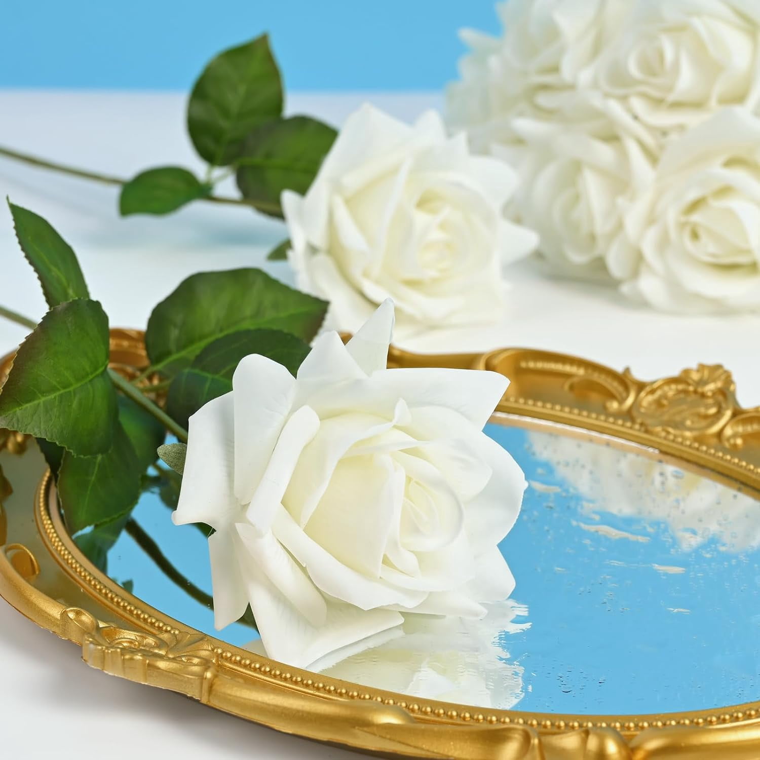 16 Pcs Fake Gold Roses Artificial Flowers with Long Stems, Rose Bouquet ...