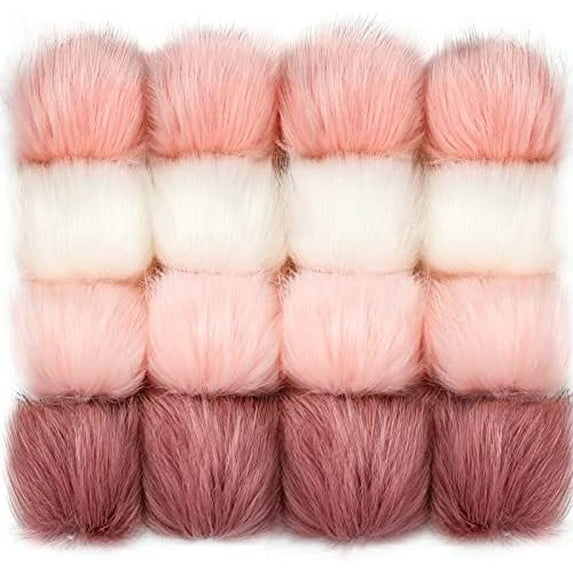 16 Pcs Faux Fur Pom Poms for Hat 4 Inches Large Fluffy Pom Balls for ...