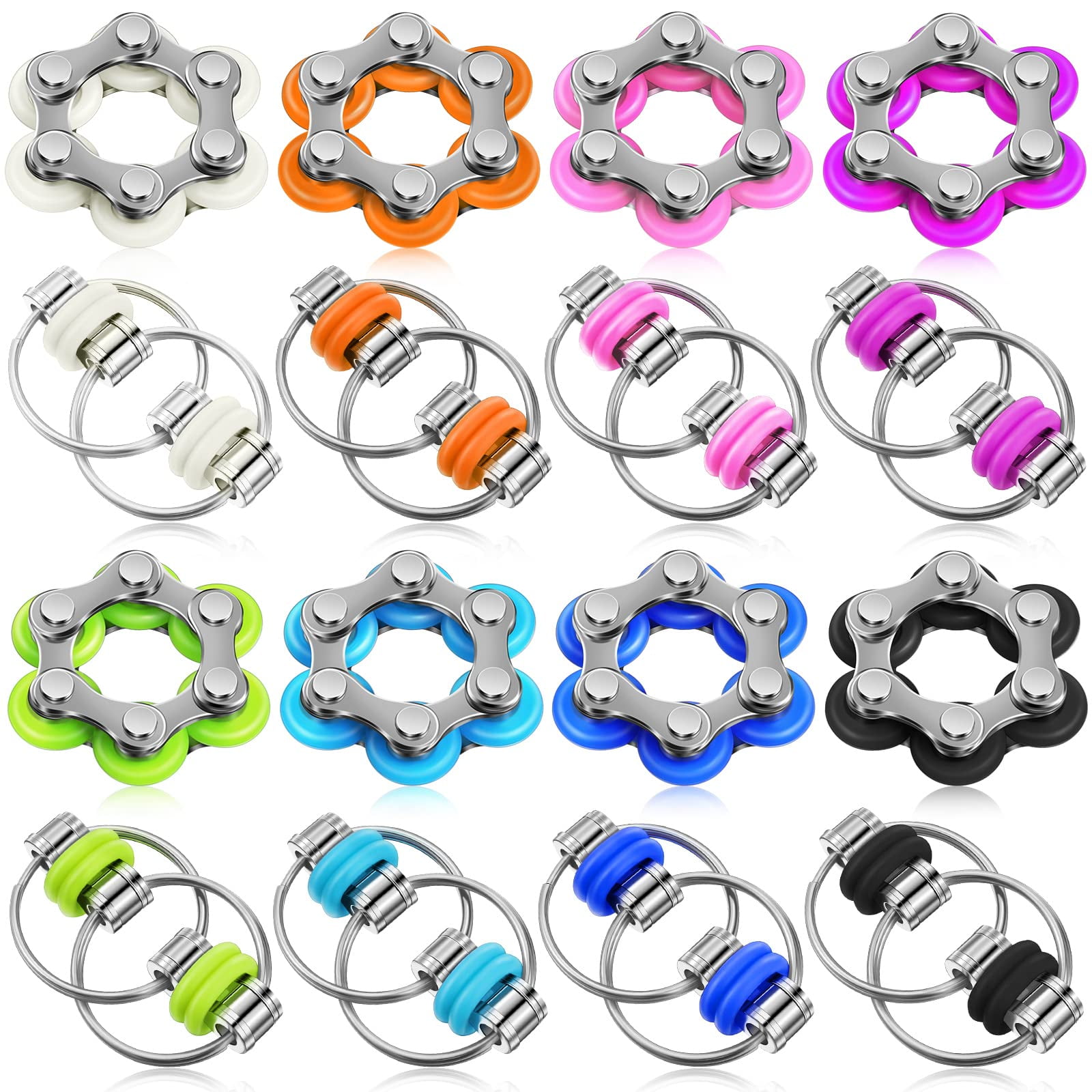 16 Pcs Fidget Toys Set Include 8 Six Roller Chain And 8 Key Flippy Chain Stress Reducer Anxiety ...