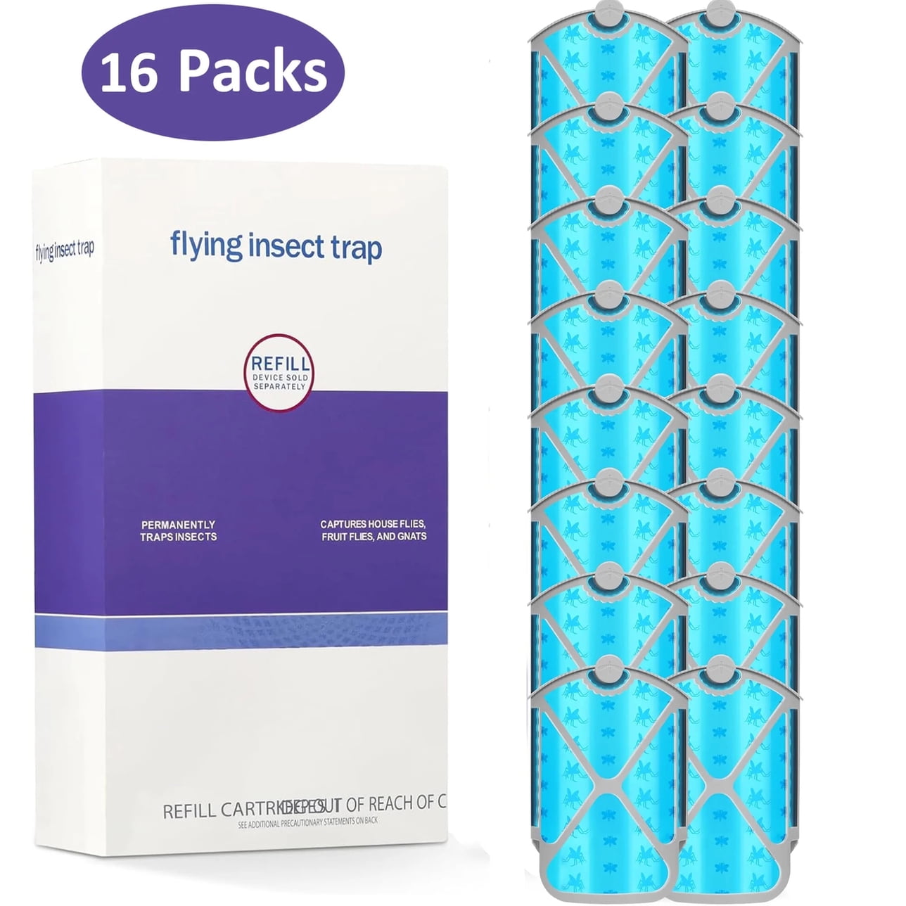 FLYM364 Insect Trap Refills - 16 Pack for Mosquitoes, Gnats, Fruit Flies - Compatible with Zevo ...