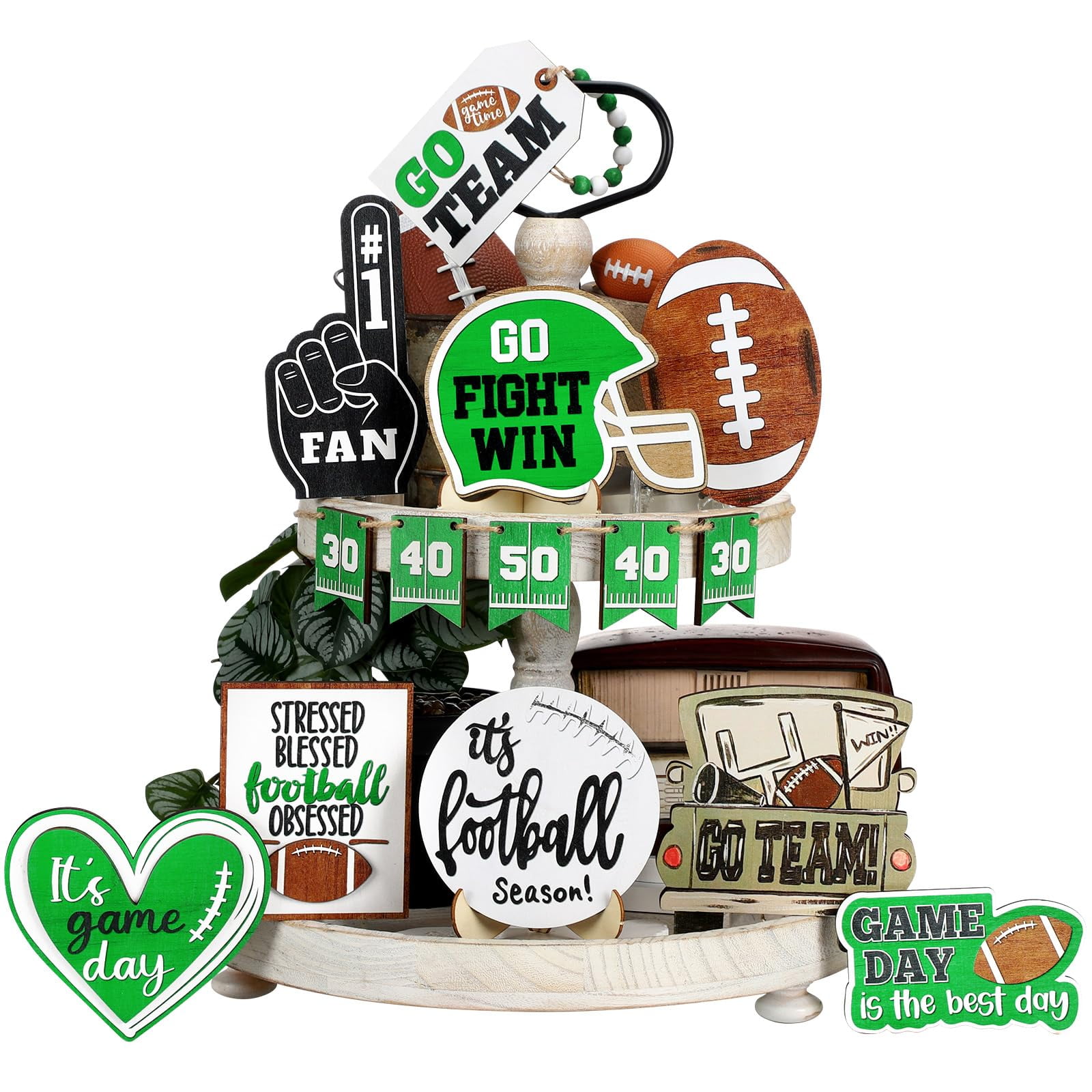 16 Pcs Football Tiered Tray Decor Fall Football Decor Football Game Day ...