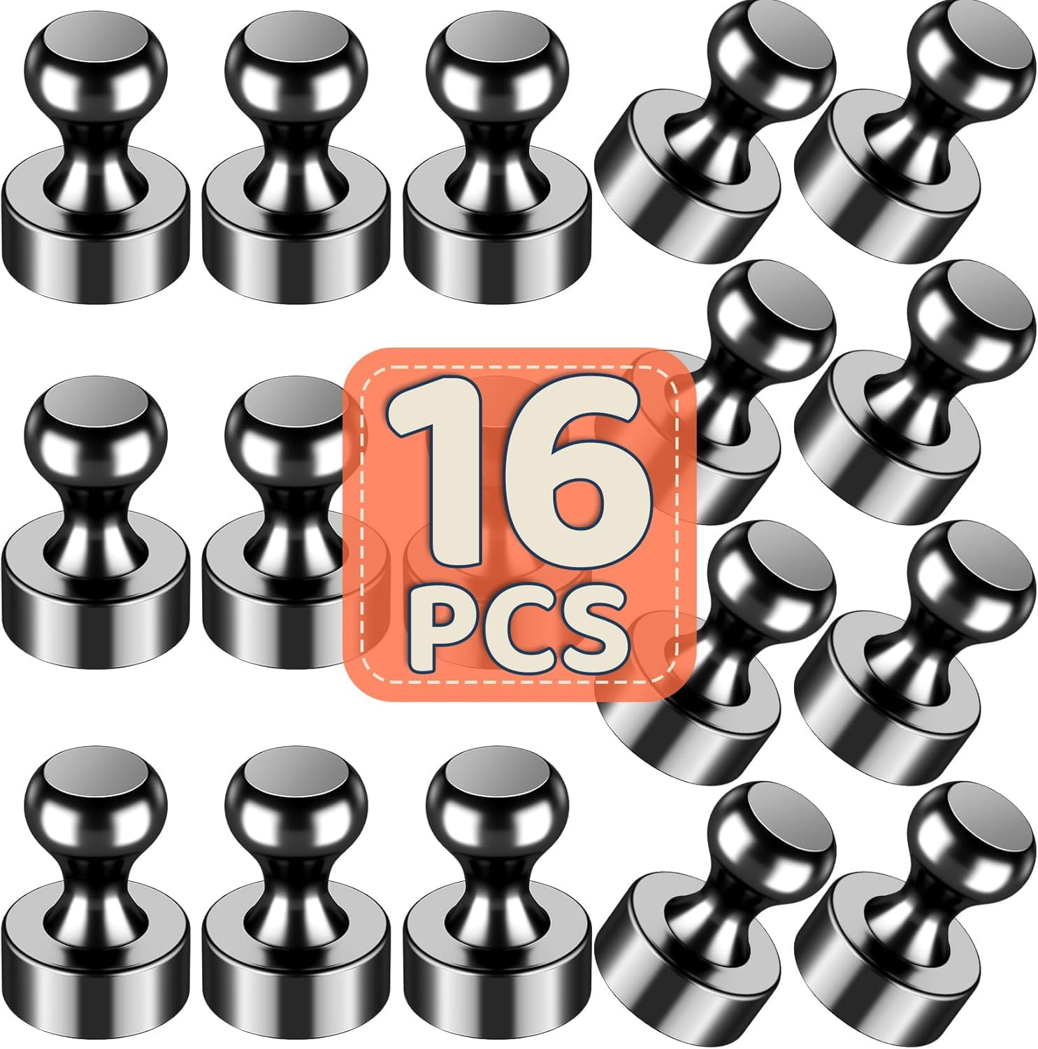 16 Pcs Fridge Magnets, Small Strong Magnetic Push Pins, Black ...
