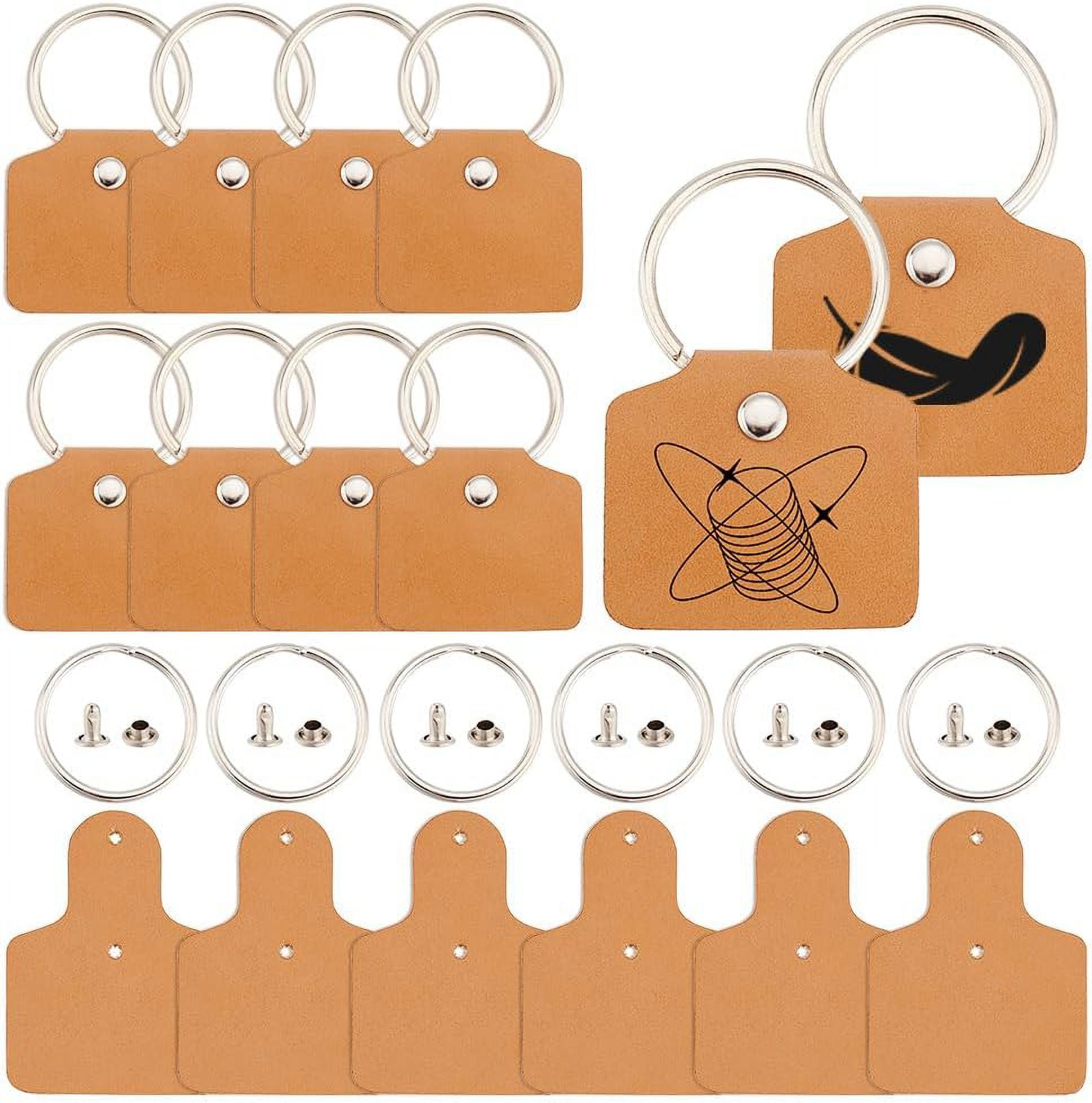 16 Pcs Genuine Leather Key Fob Kit Rectangle Blank Leather Key Chain ...