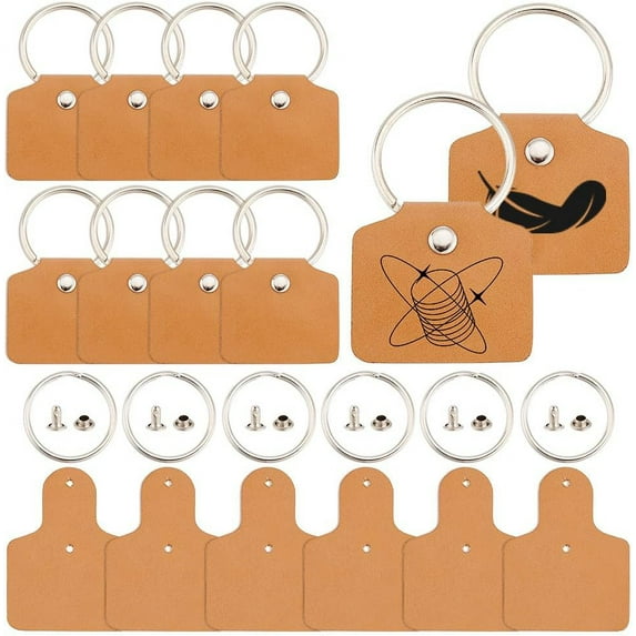 16 Pcs Genuine Leather Key Fob Kit Rectangle Blank Leather Key Chain ...