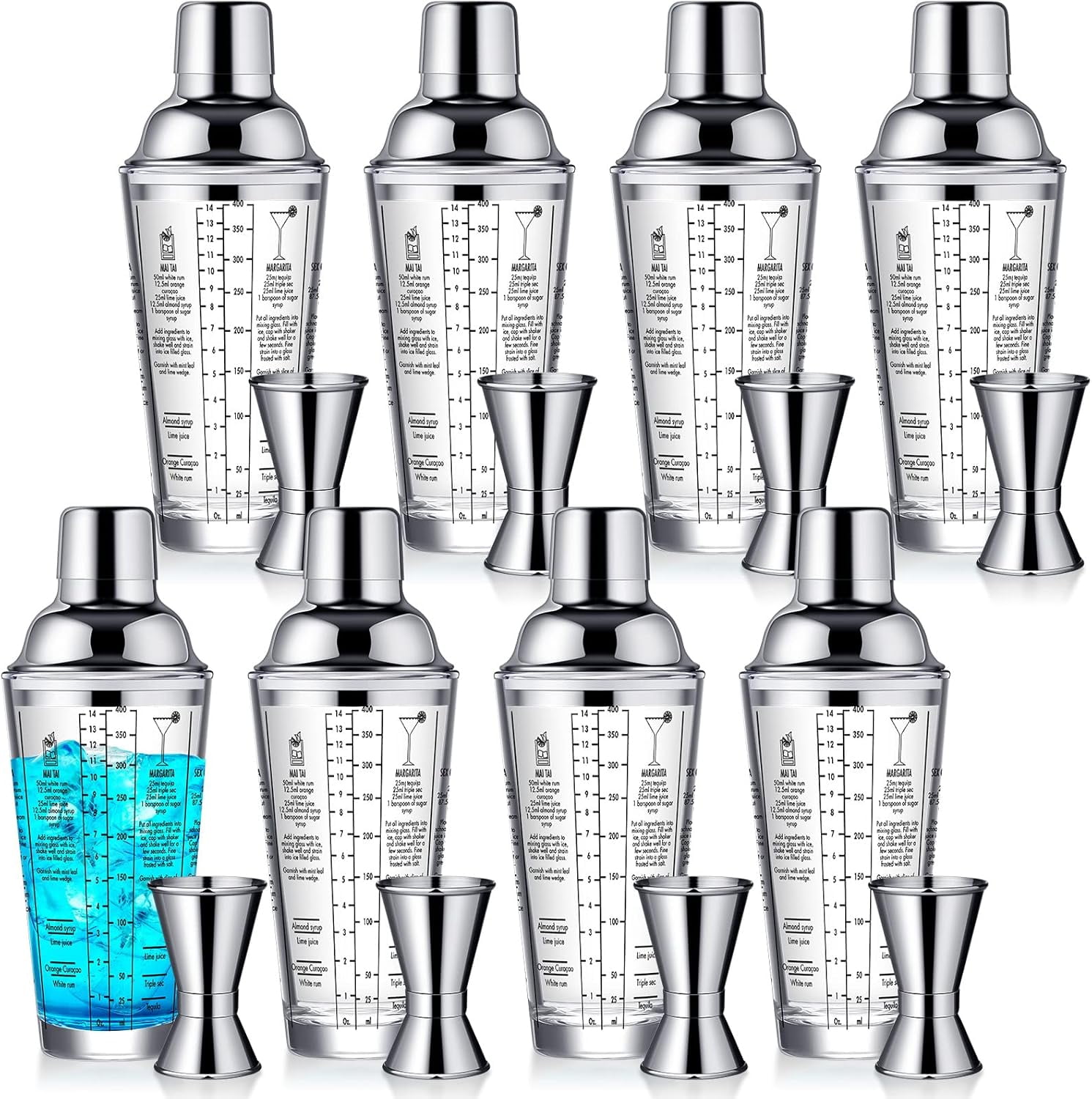 16 Pcs Glass Cocktail Shaker Set Martini Shaker Bulk 14 oz Clear Shaker ...